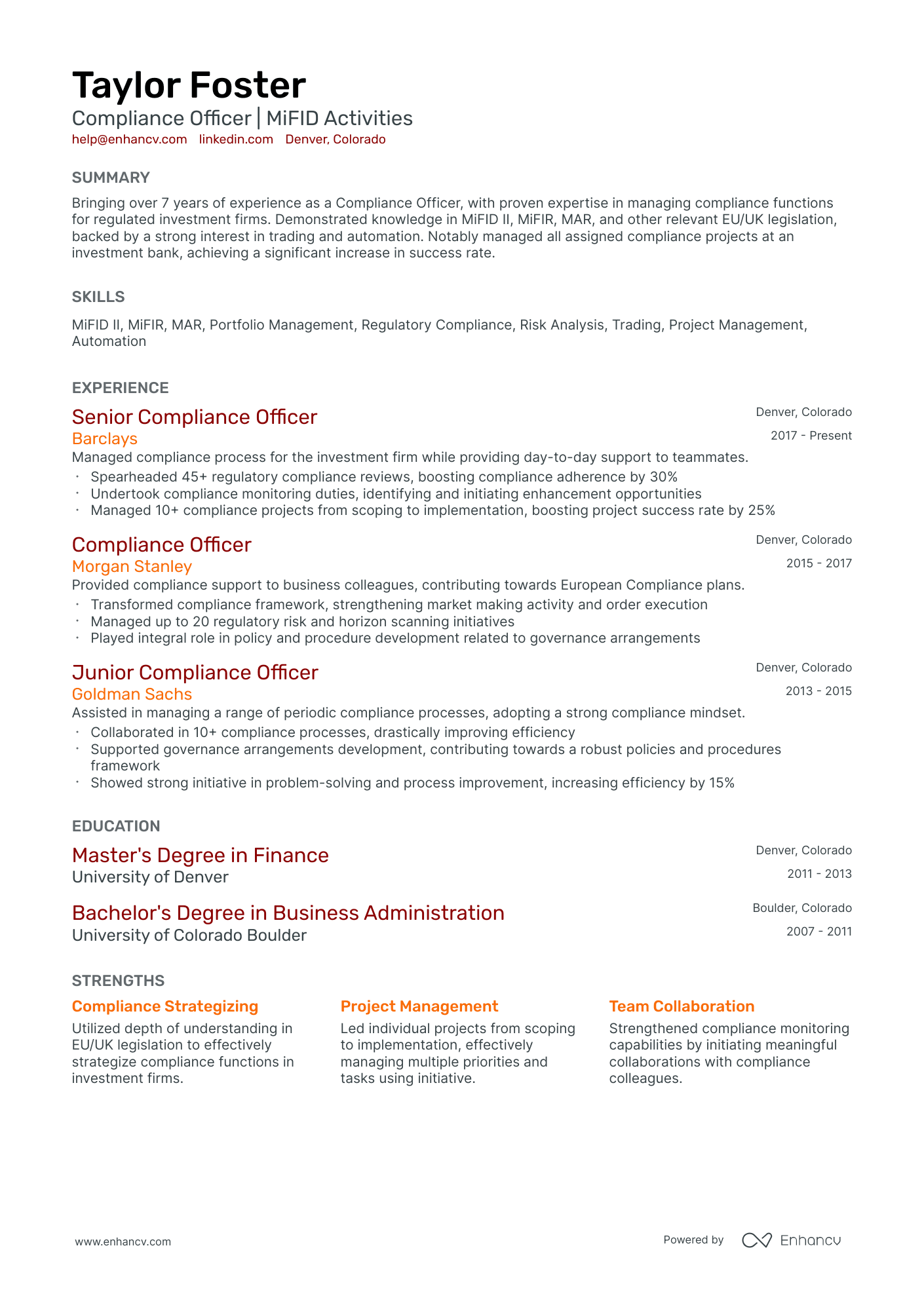 10 Compliance Officer Resume Examples & Guide for 2025