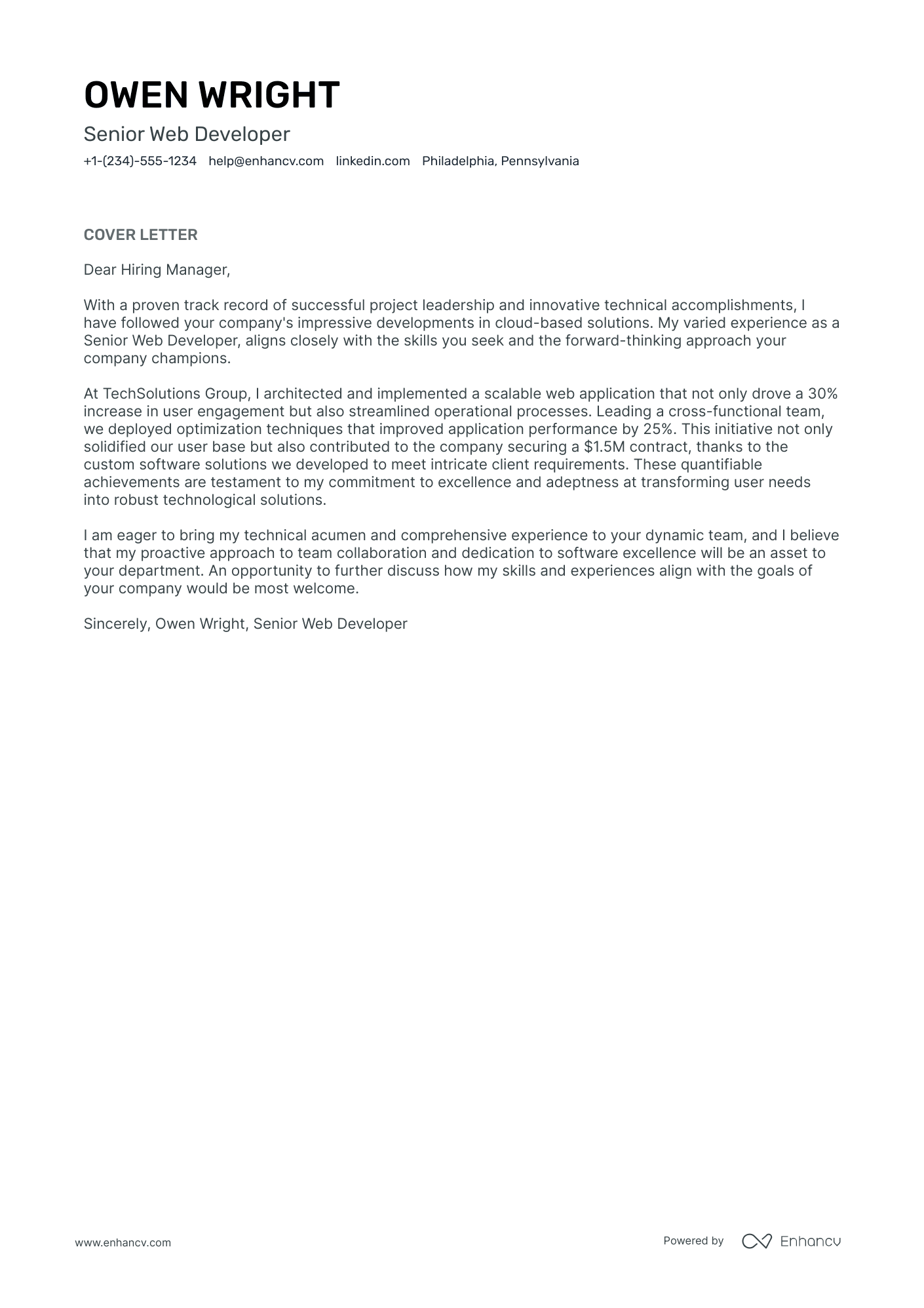 24 Professional Web Developer Cover Letter Examples and Template for ...