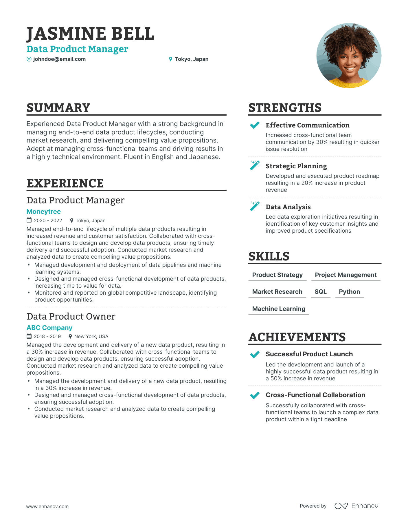 5 Data Product Manager Resume Examples & Guide for 2023