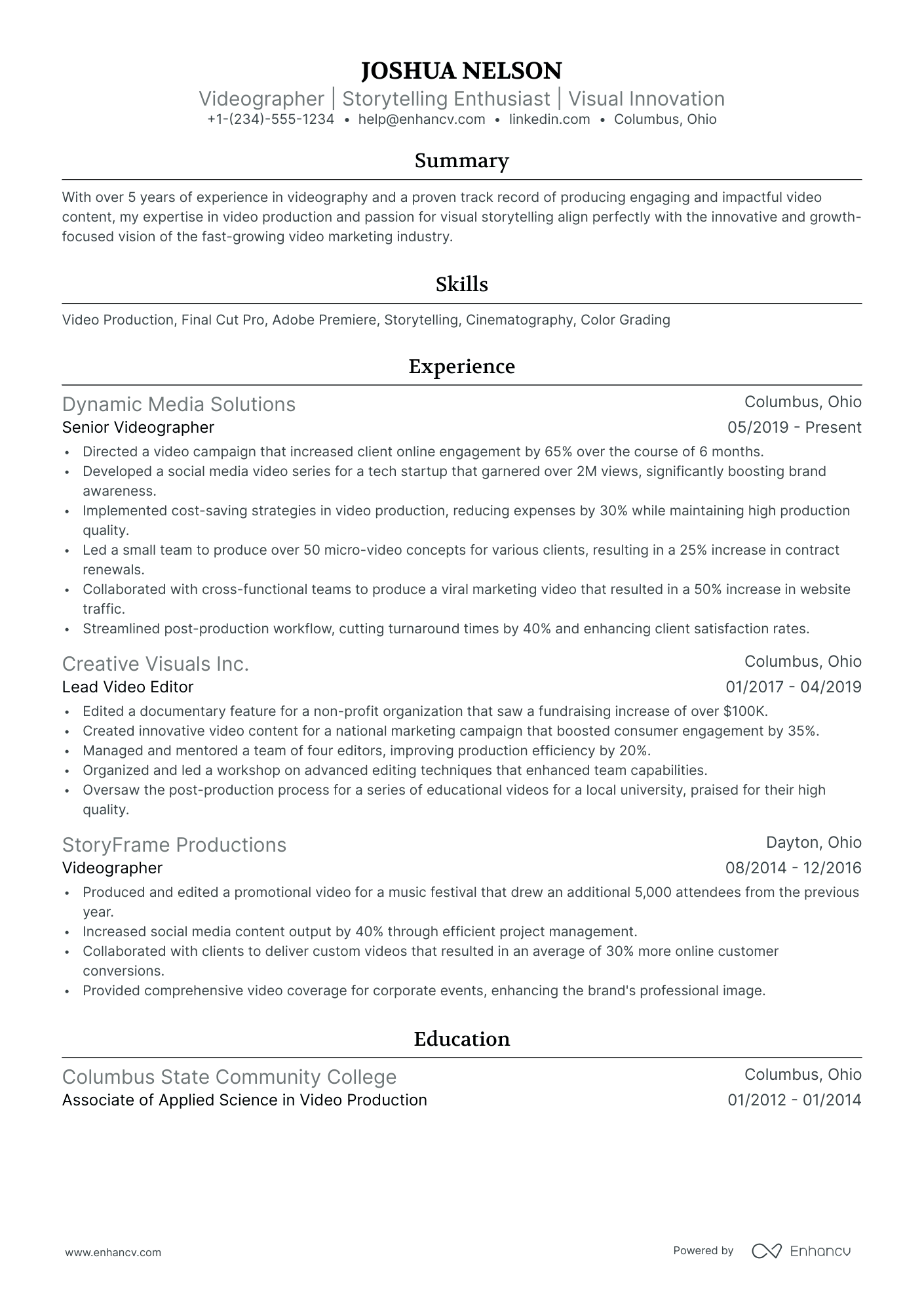 10 Freelance Videographer Resume Examples & Guide for 2026