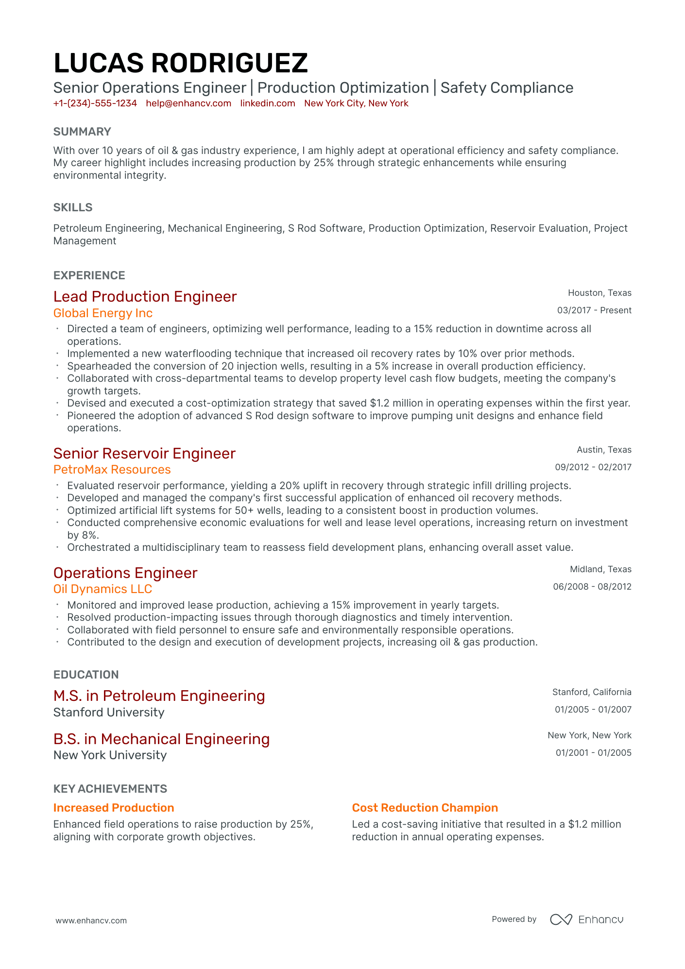 10 Petroleum Engineer Resume Examples & Guide for 2026