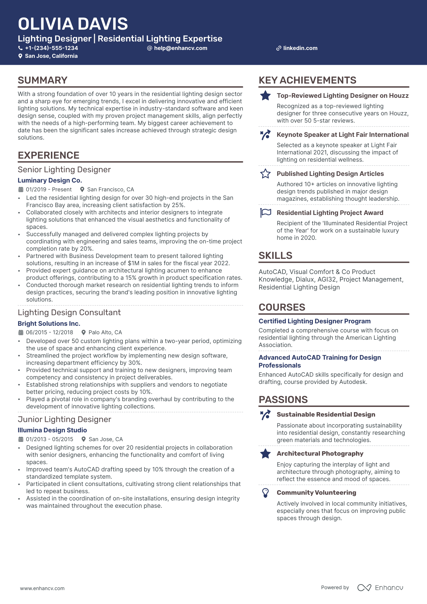 10 Lighting Designer Resume Examples & Guide for 2026