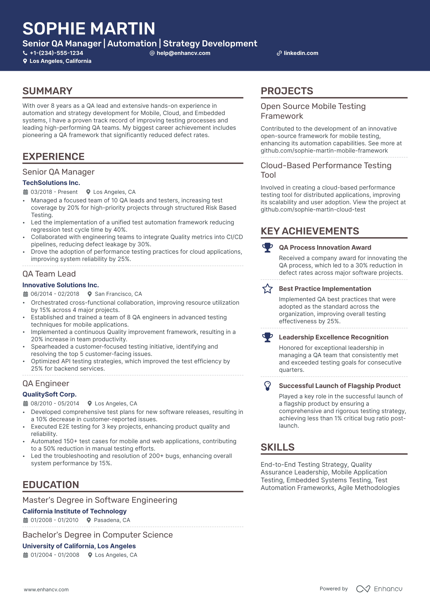 10 Software QA Manager Resume Examples & Guide for 2026