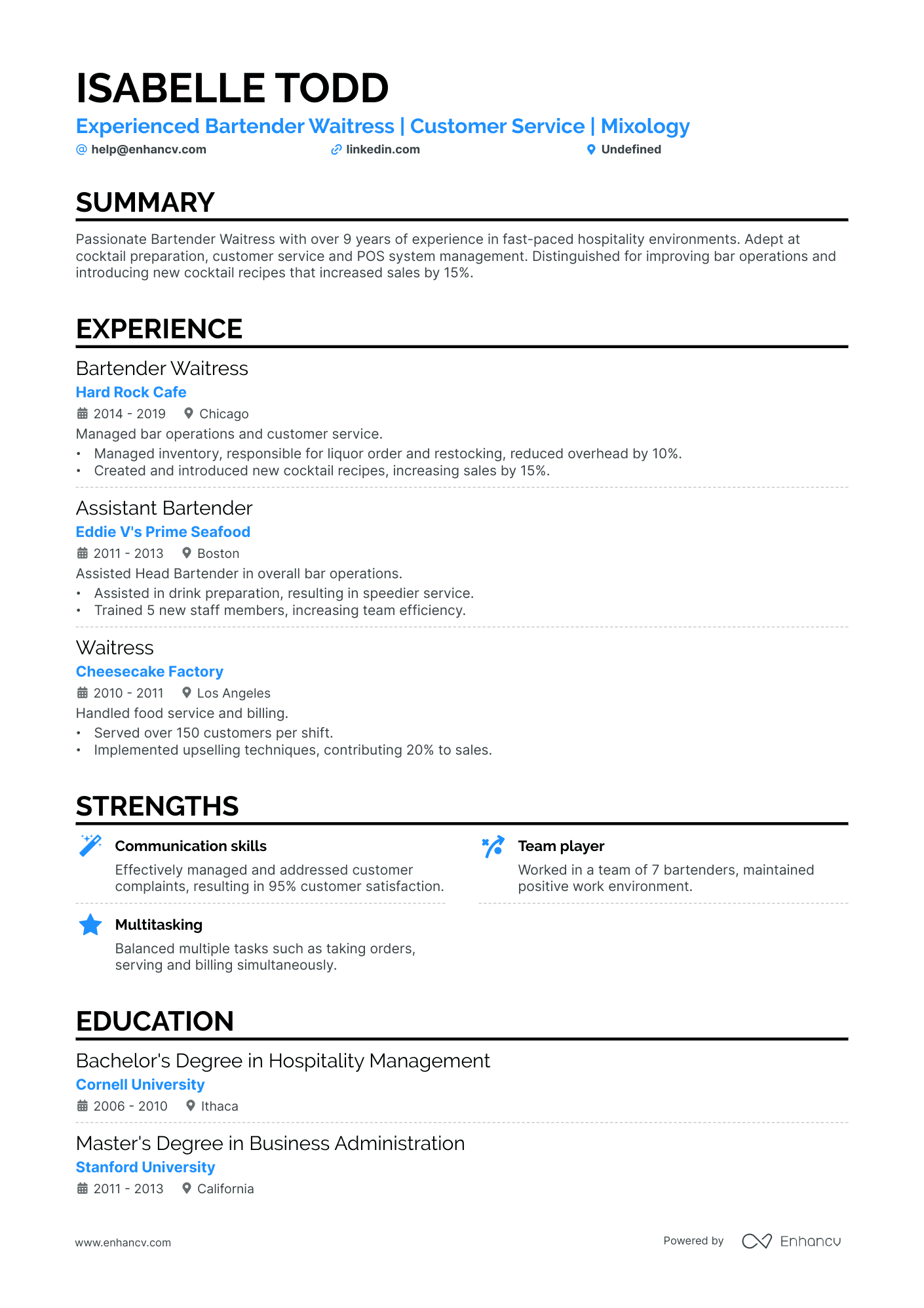 5 Bartender Waitress Resume Examples & Guide for 2024