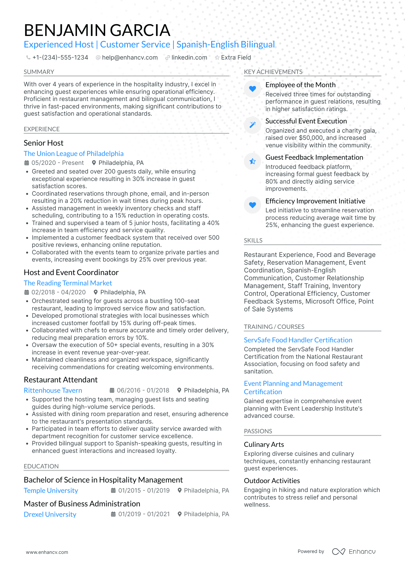 21 Host and Hostess Resume Examples, Templates & Guide for 2025