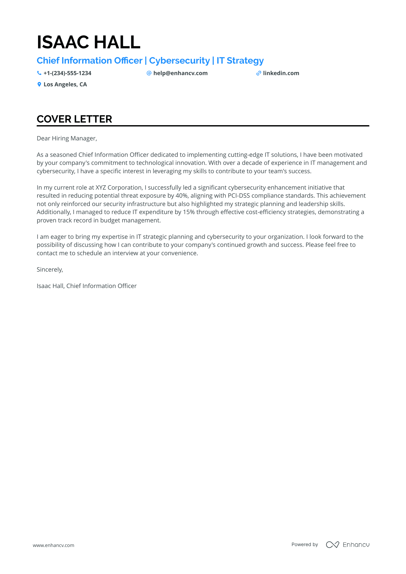 5 Professional CIO Cover Letter Examples and Template for 2026 | Enhancv