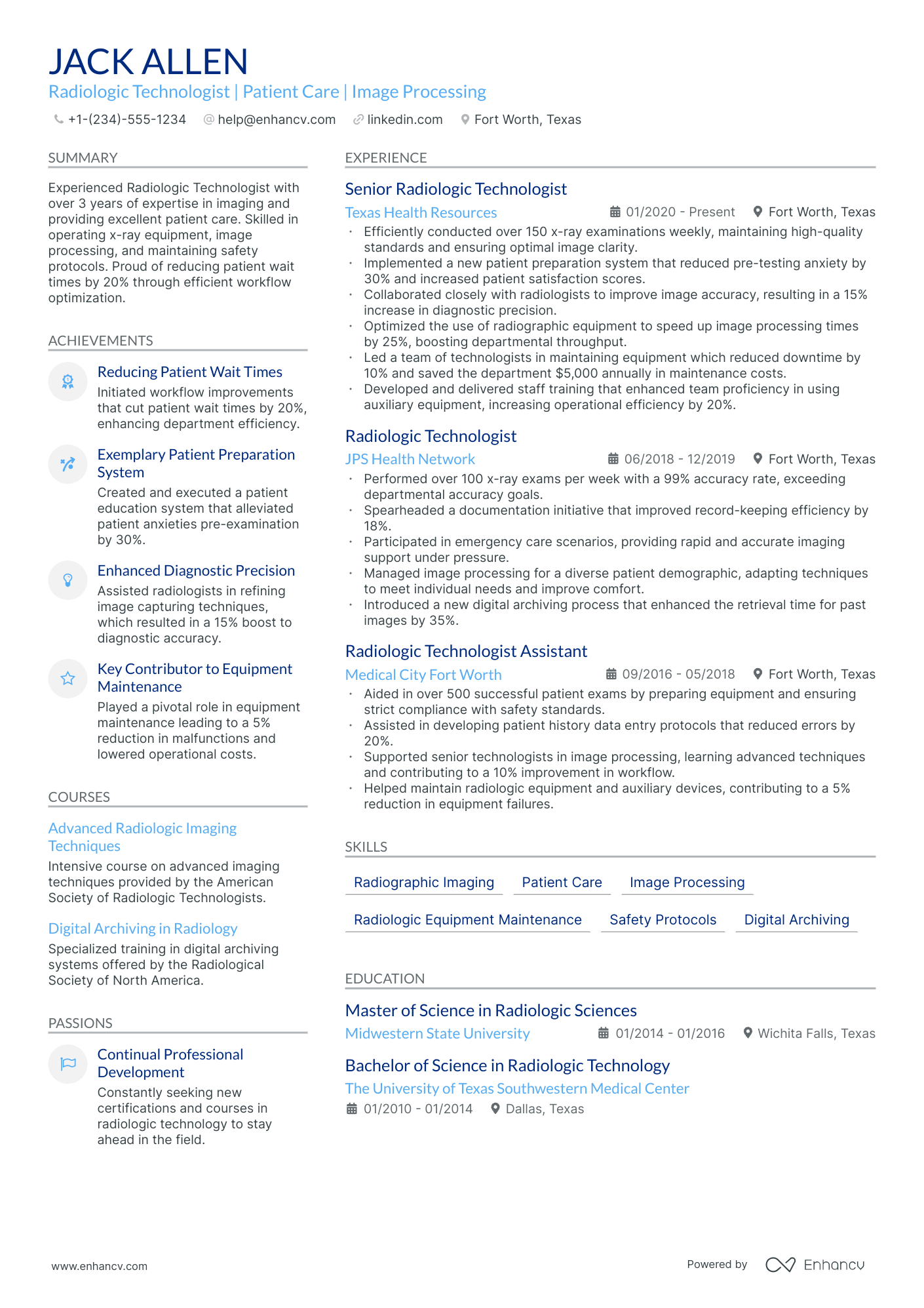 5 Radiologic Technologist Resume Examples & Guide for 2025