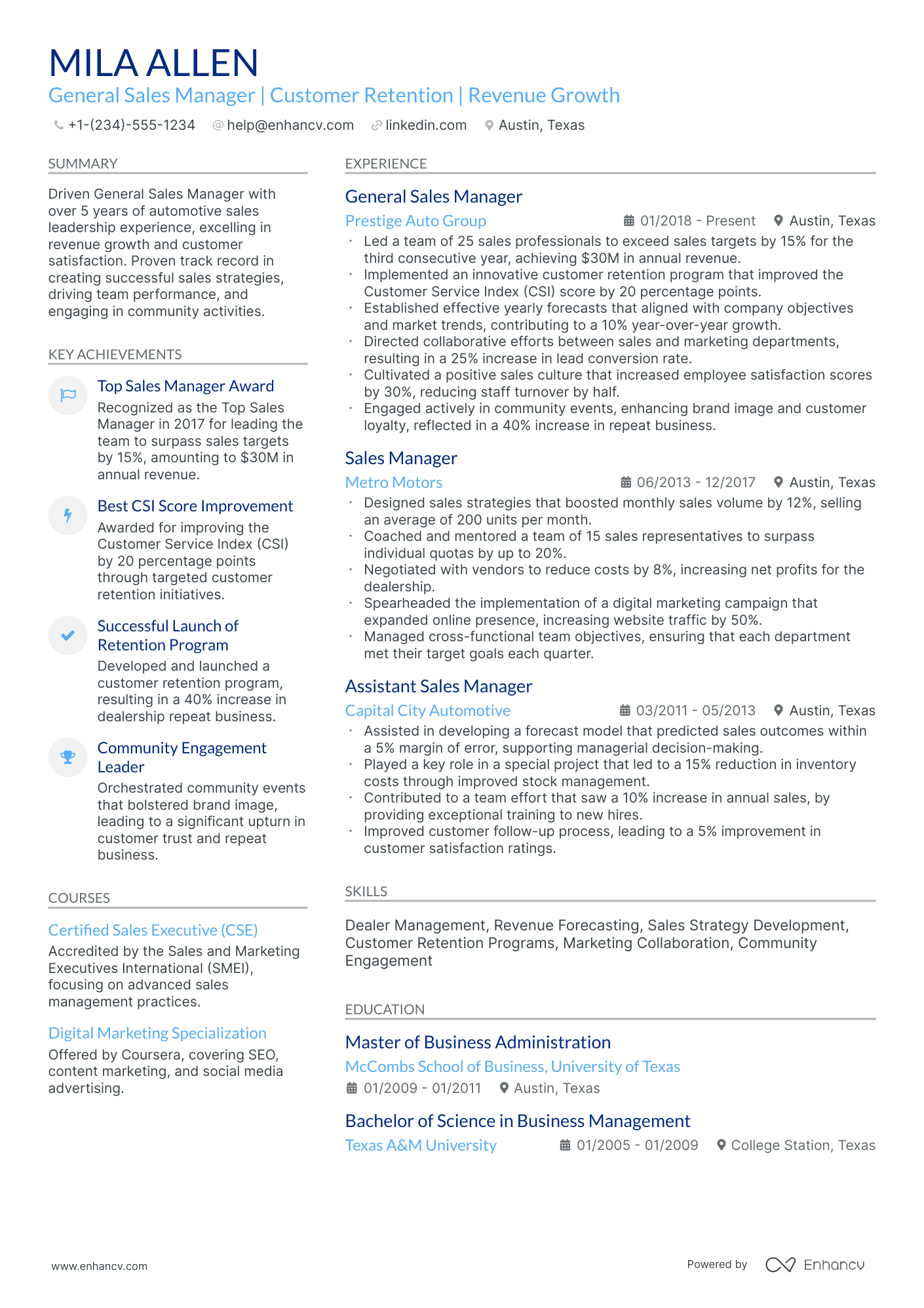 10 Automotive General Sales Manager Resume Examples & Guide for 2026