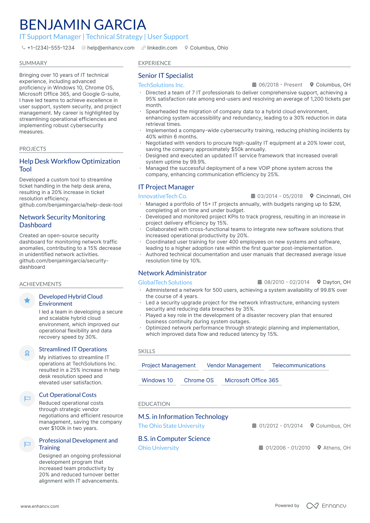 5 IT Support Manager Resume Examples & Guide for 2024