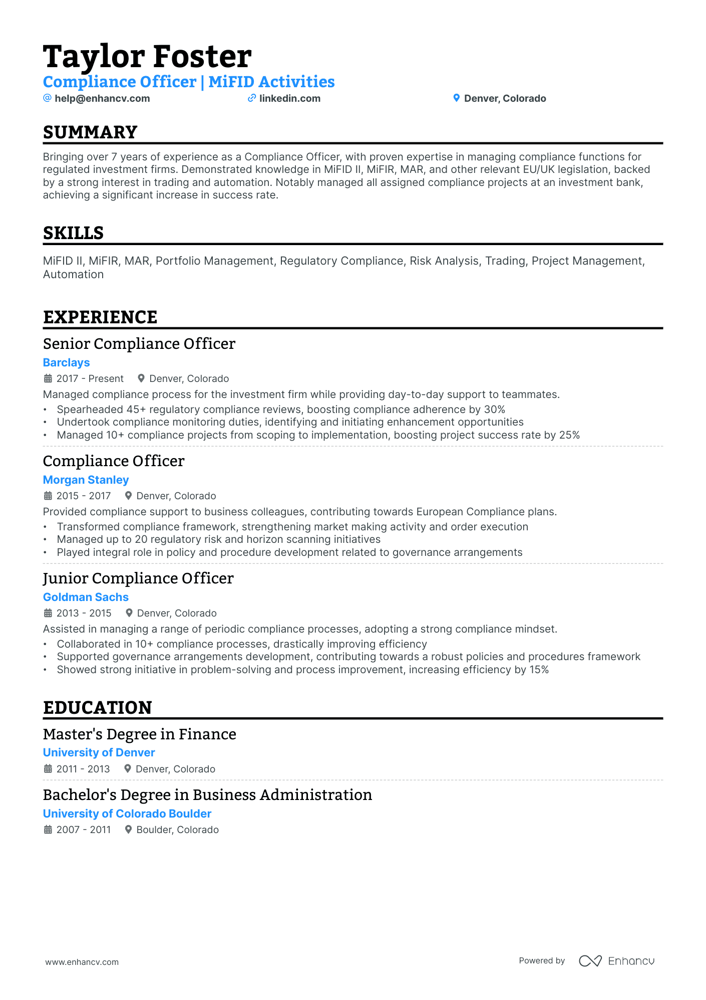 10 Compliance Officer Resume Examples & Guide for 2025
