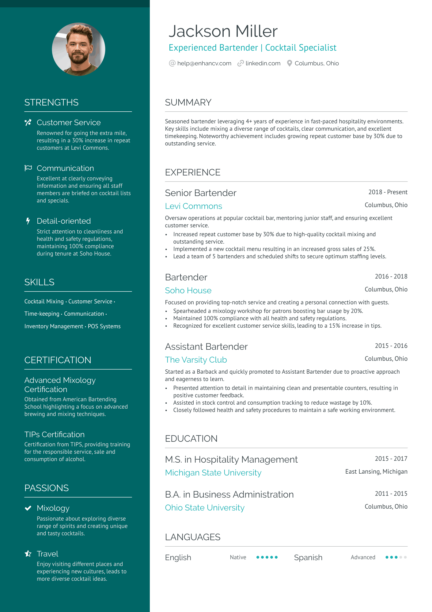 28 Bartender Resume Examples & Guide for 2026