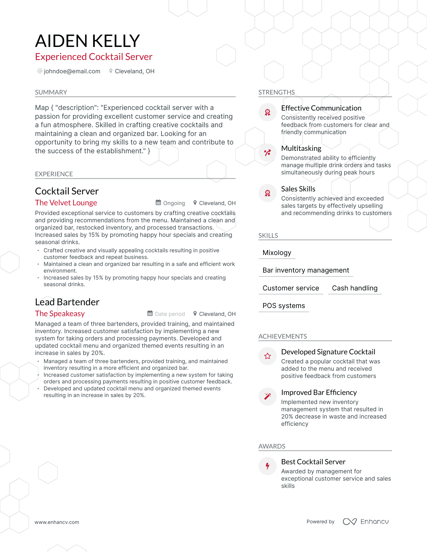 5 Cocktail Server Resume Examples & Guide for 2024