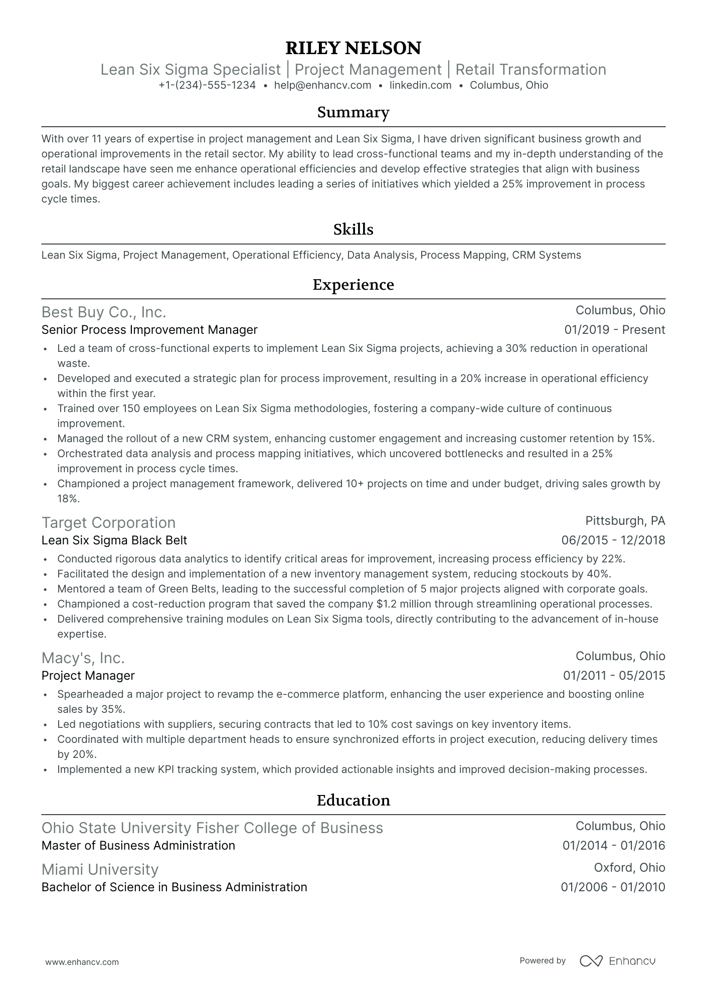 10 Six Sigma Resume Examples & Guide for 2025