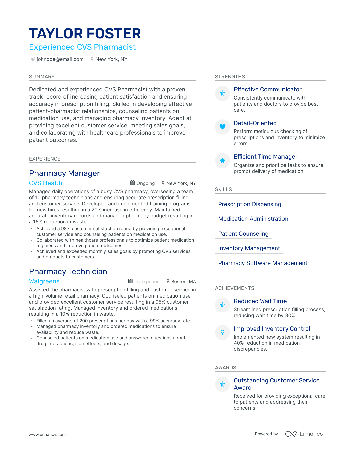 5 CVS Pharmacist Resume Examples & Guide for 2023
