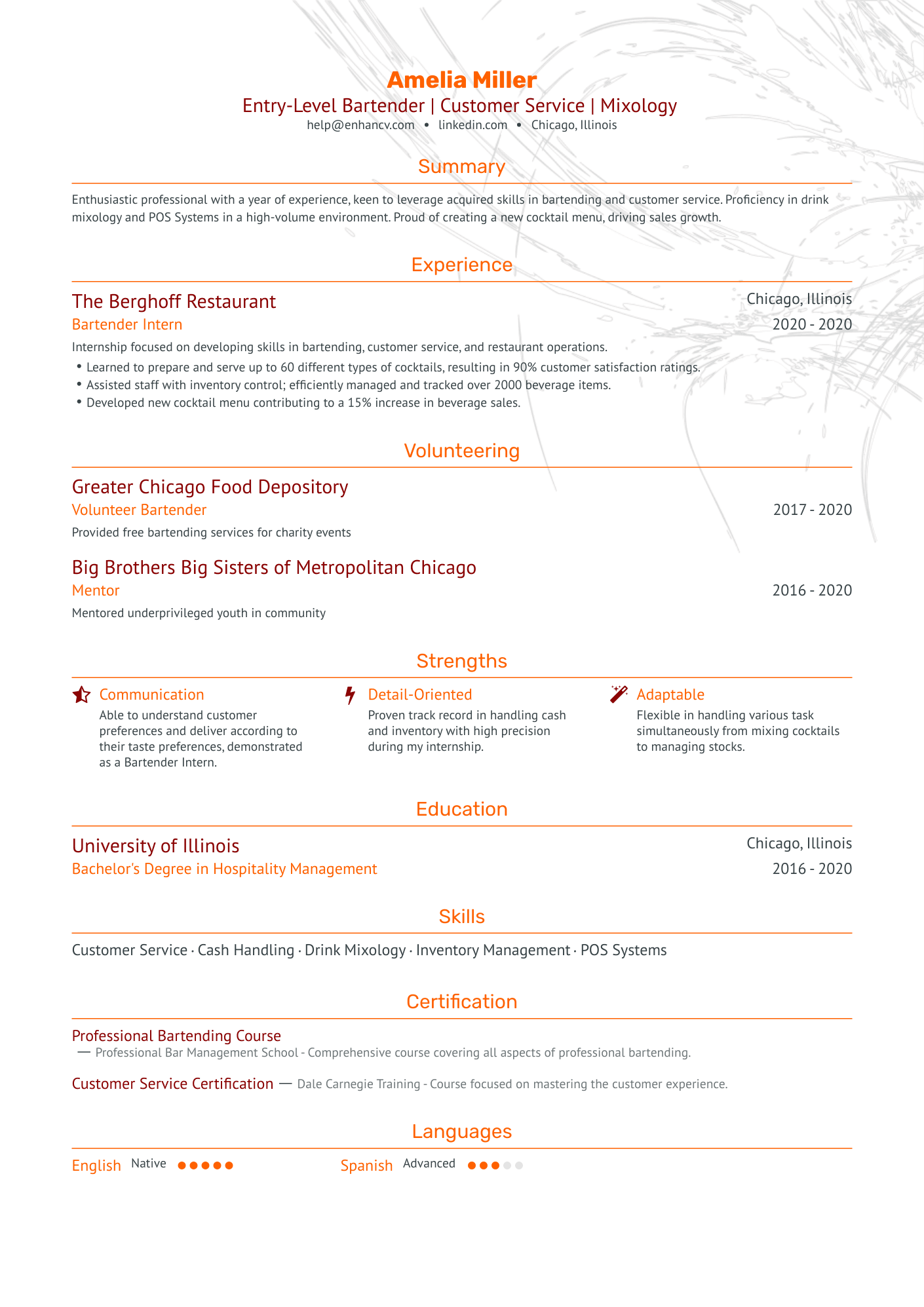 15 Bartender Resume Examples & Guide for 2024