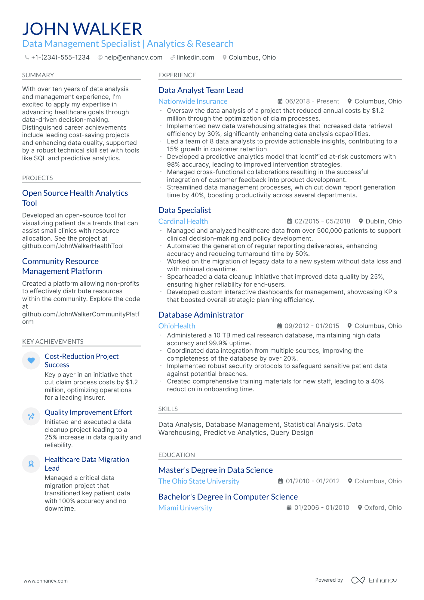 10 Data Management Analyst Resume Examples & Guide for 2025