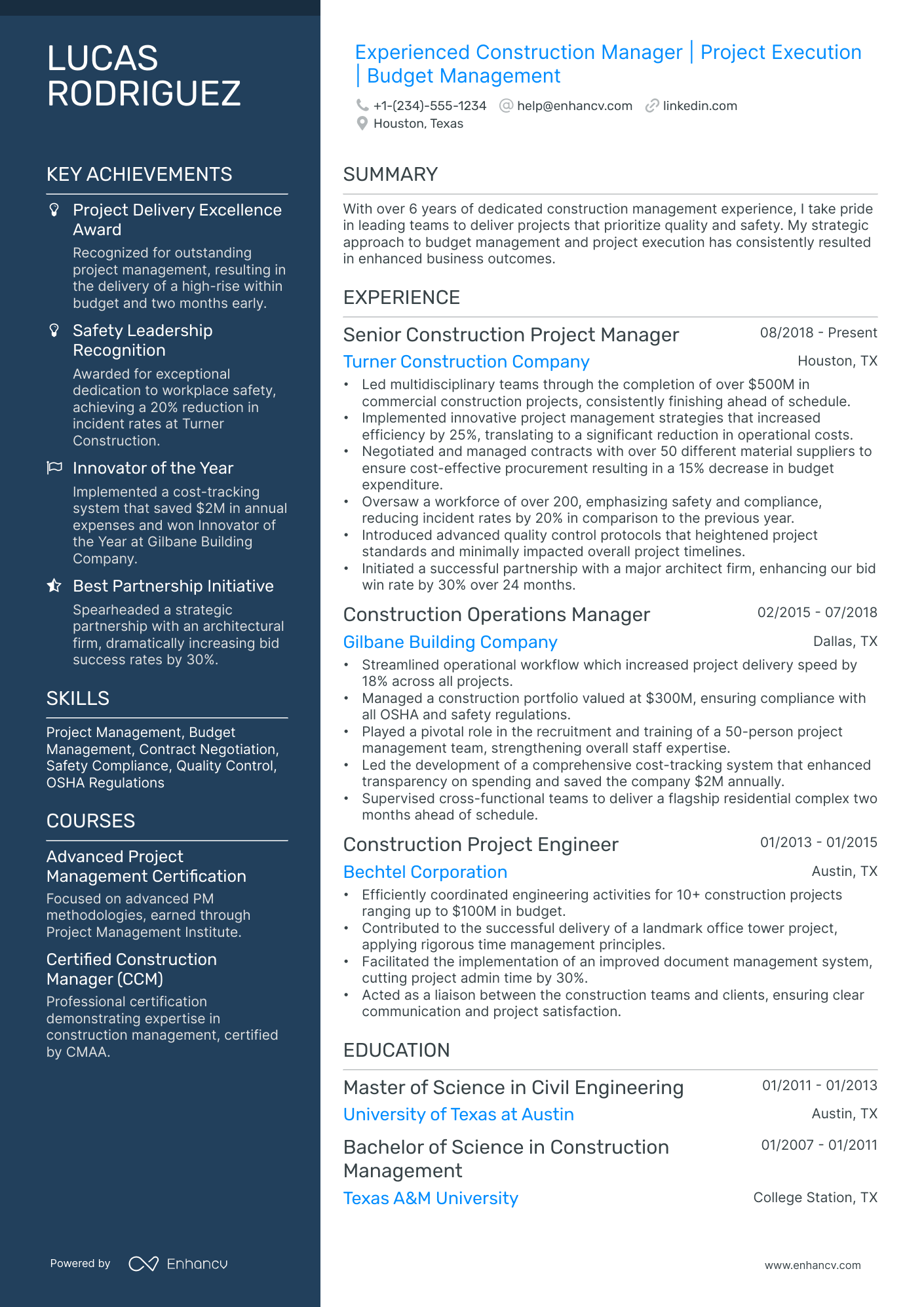 10 Construction General Manager Resume Examples & Guide for 2026