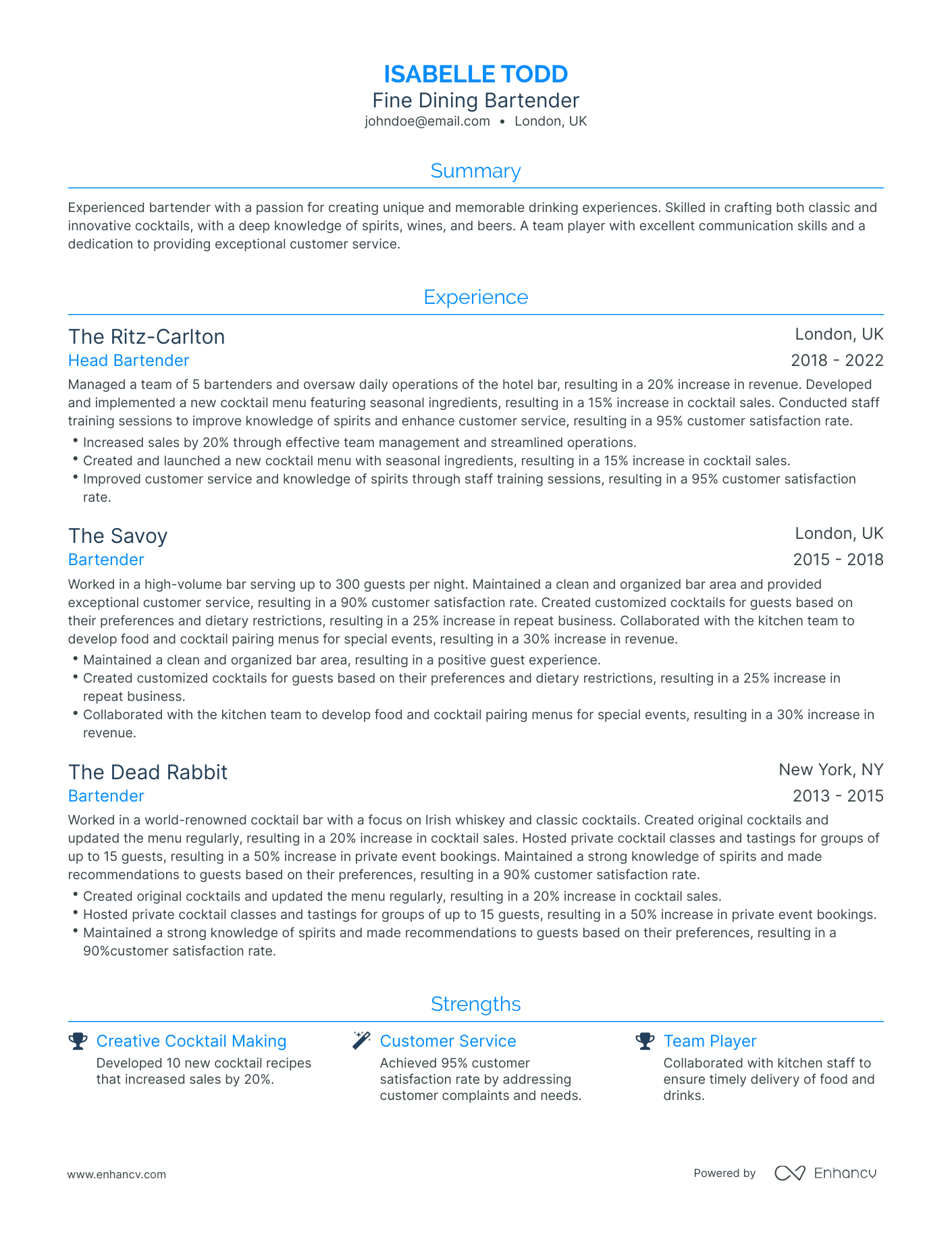 5 Fine Dining Bartender Resume Examples & Guide for 2023