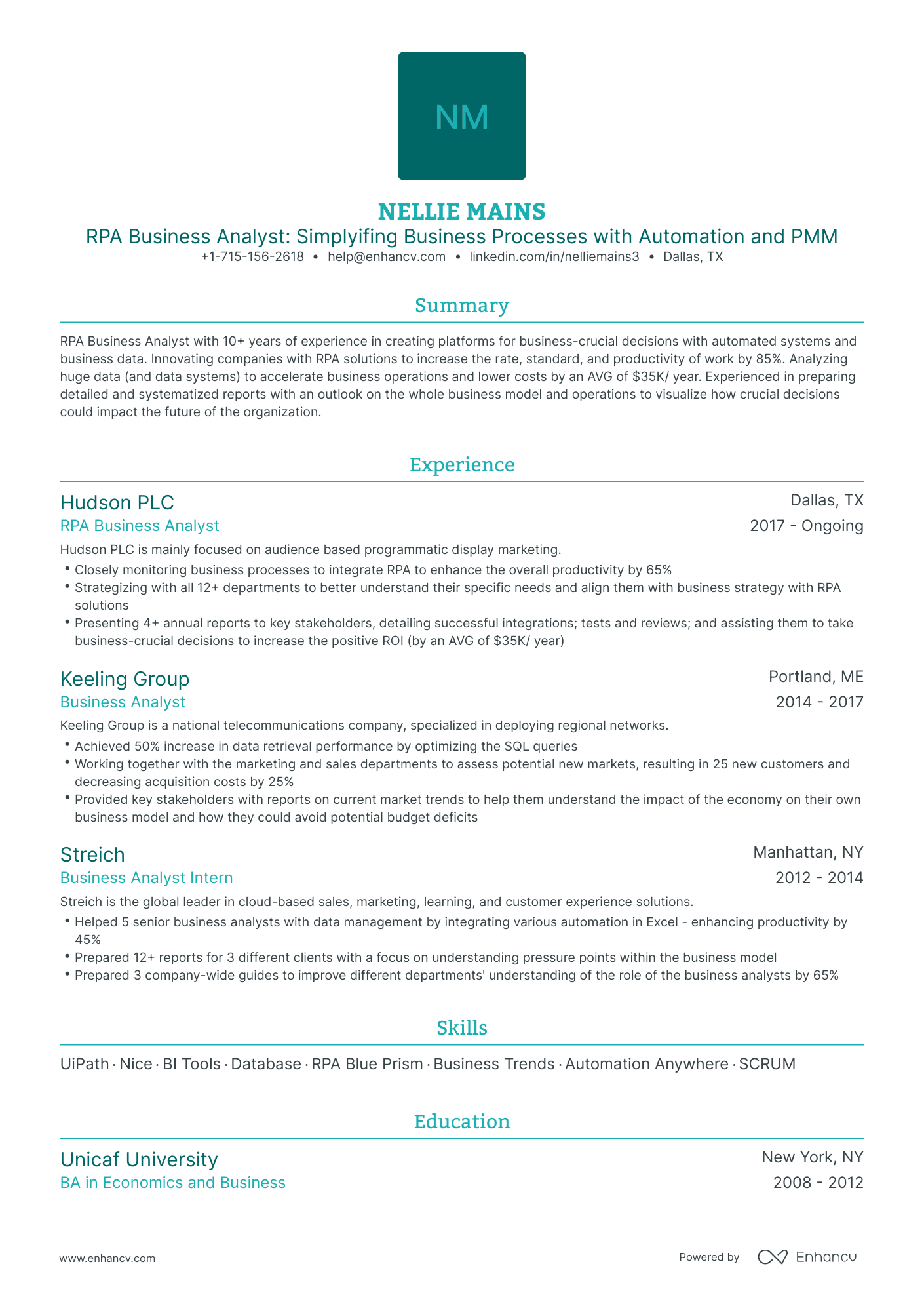 5 Rpa Business Analyst Resume Examples & Guide for 2023