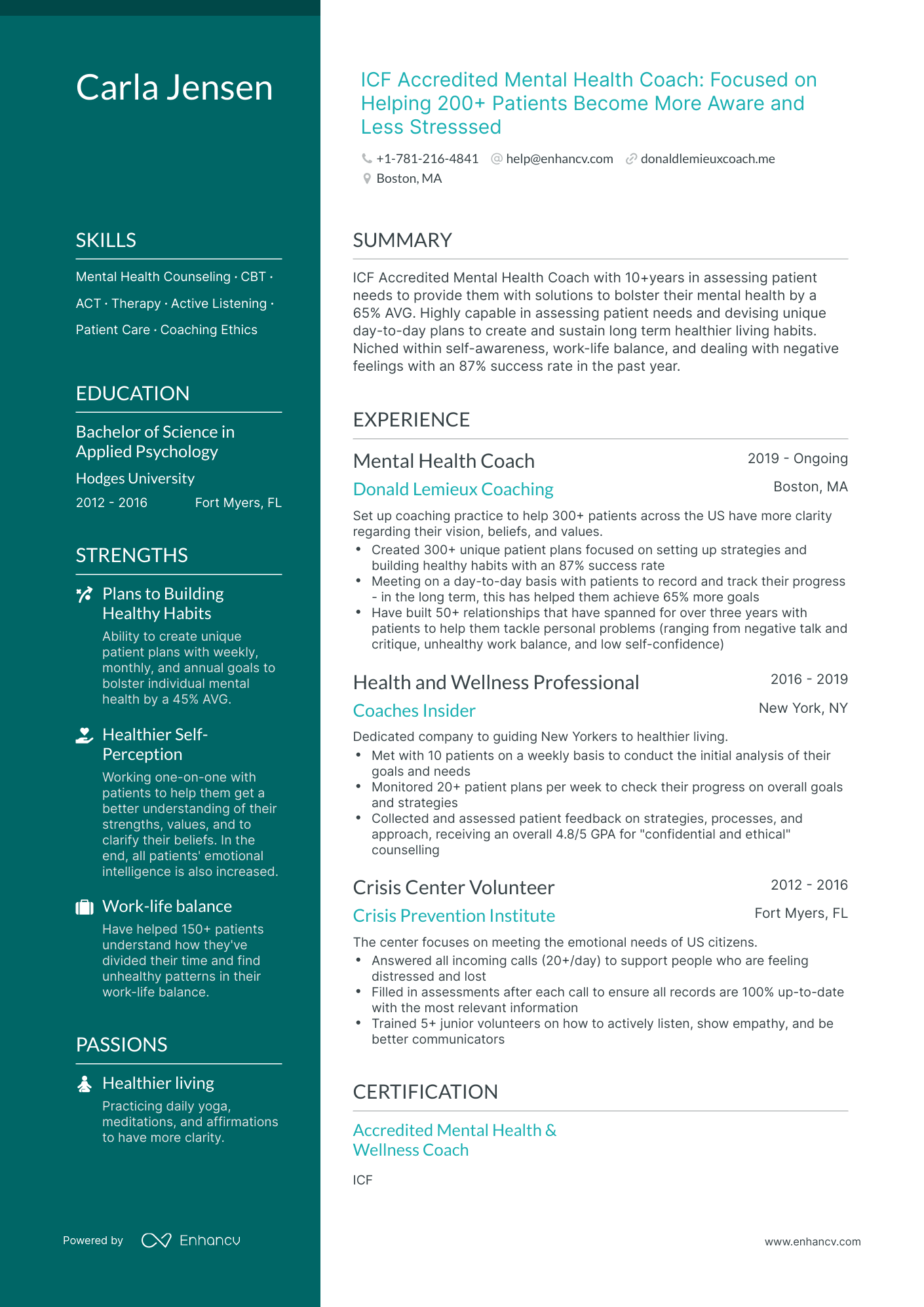 5 Mental Health Coach Resume Examples & Guide for 2024