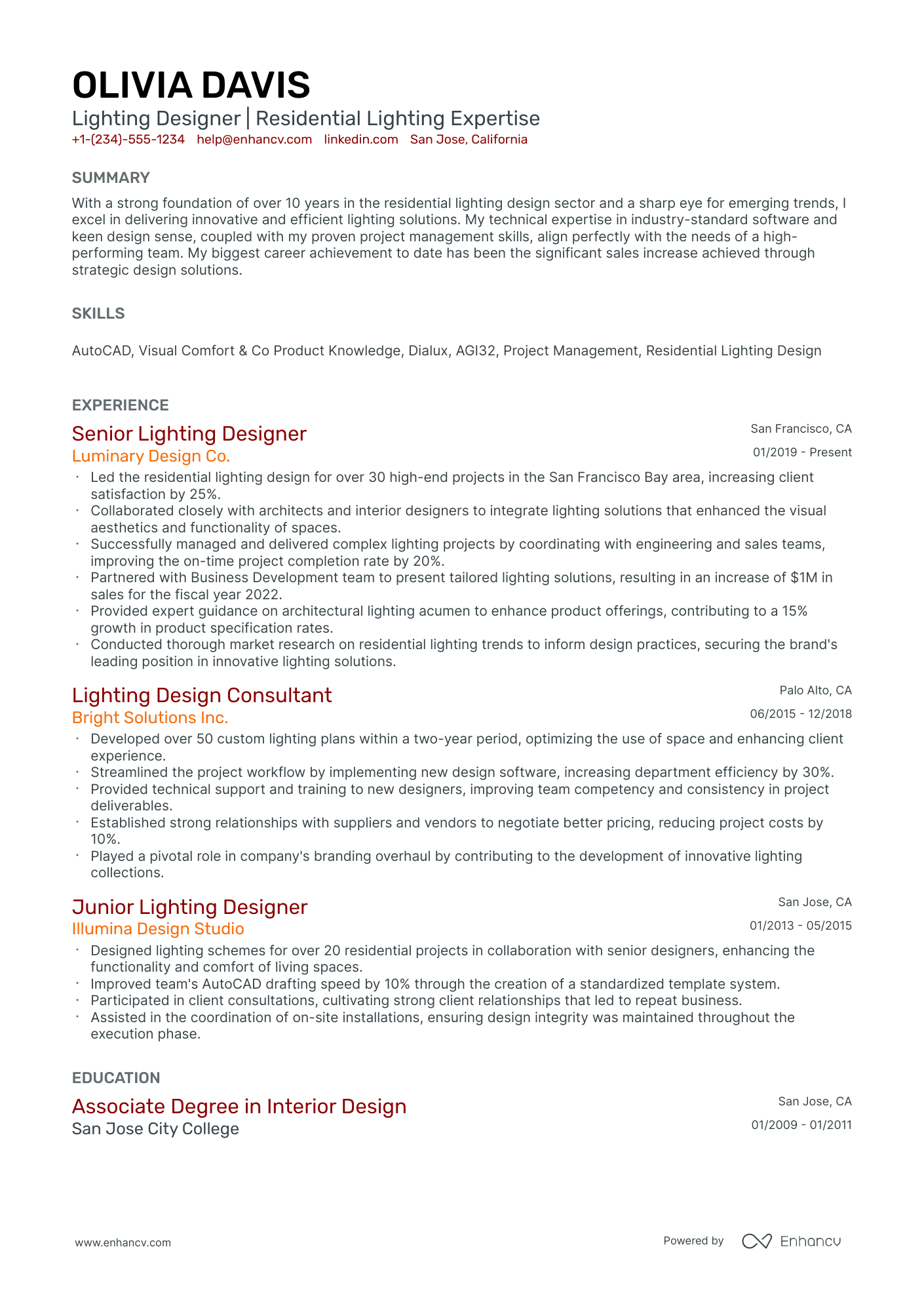 10 Lighting Designer Resume Examples & Guide for 2026