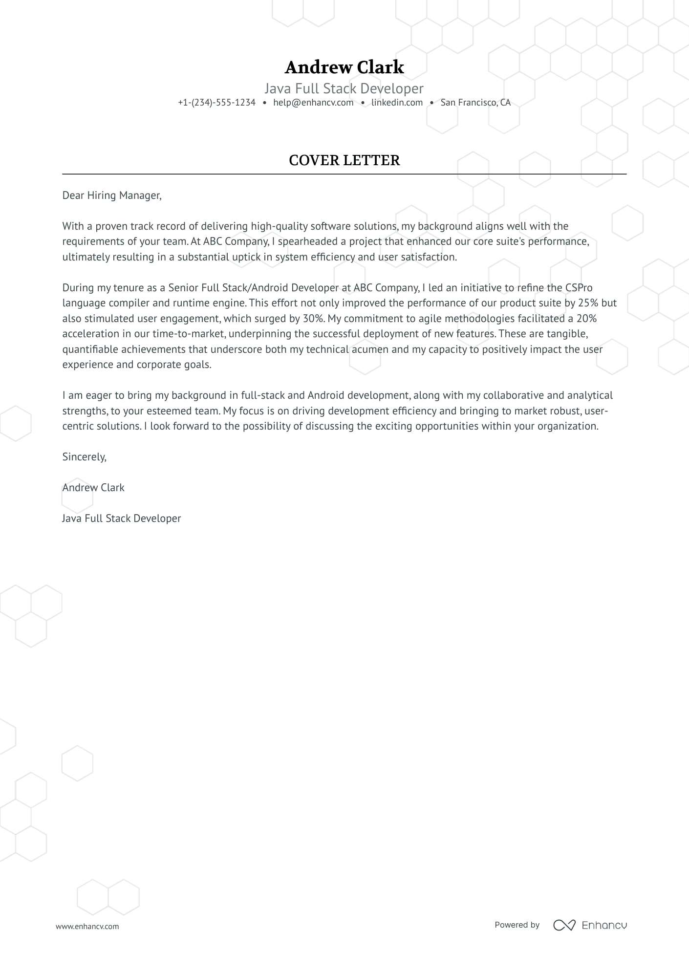 8 Professional Java Developer Cover Letter Examples and Template for 2024 | Enhancv