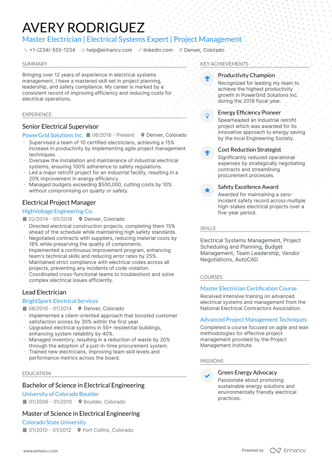 10 Electrical Manager Resume Examples & Guide for 2026