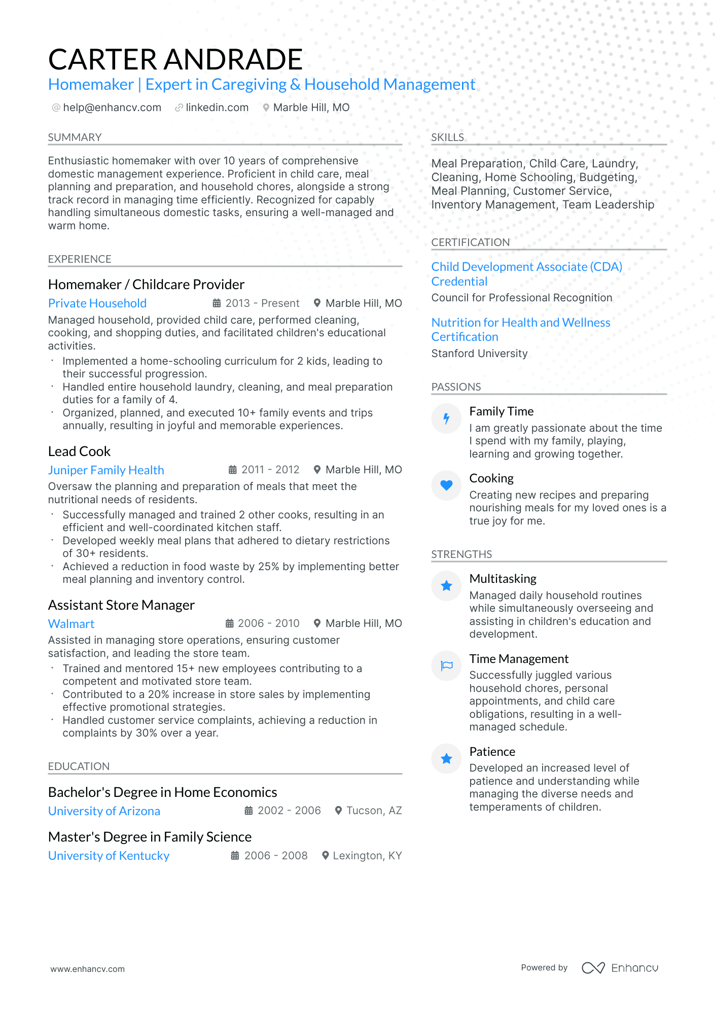 10 Homemaker Resume Examples & Guide for 2026