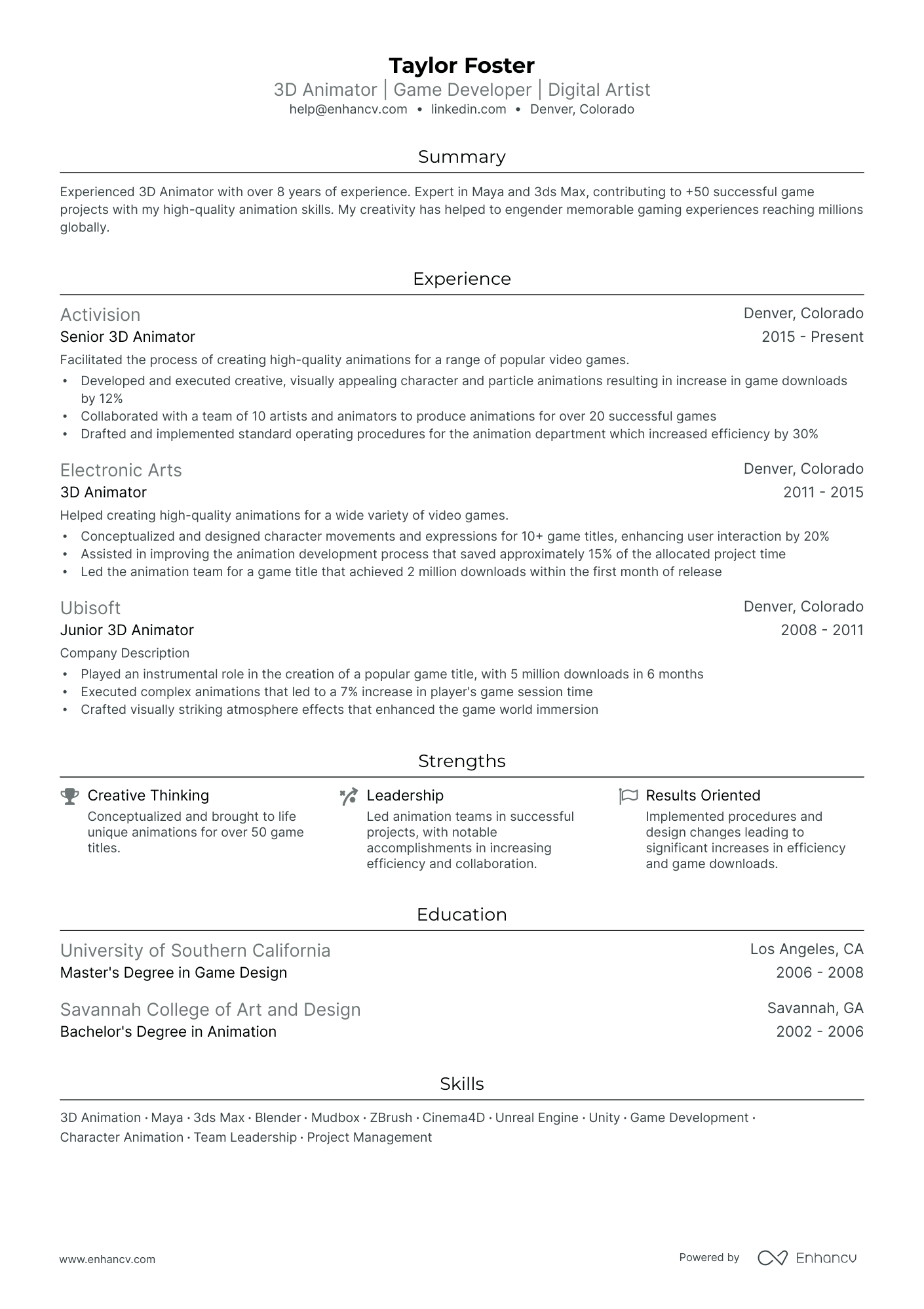 5 3D Animator Resume Examples & Guide for 2023