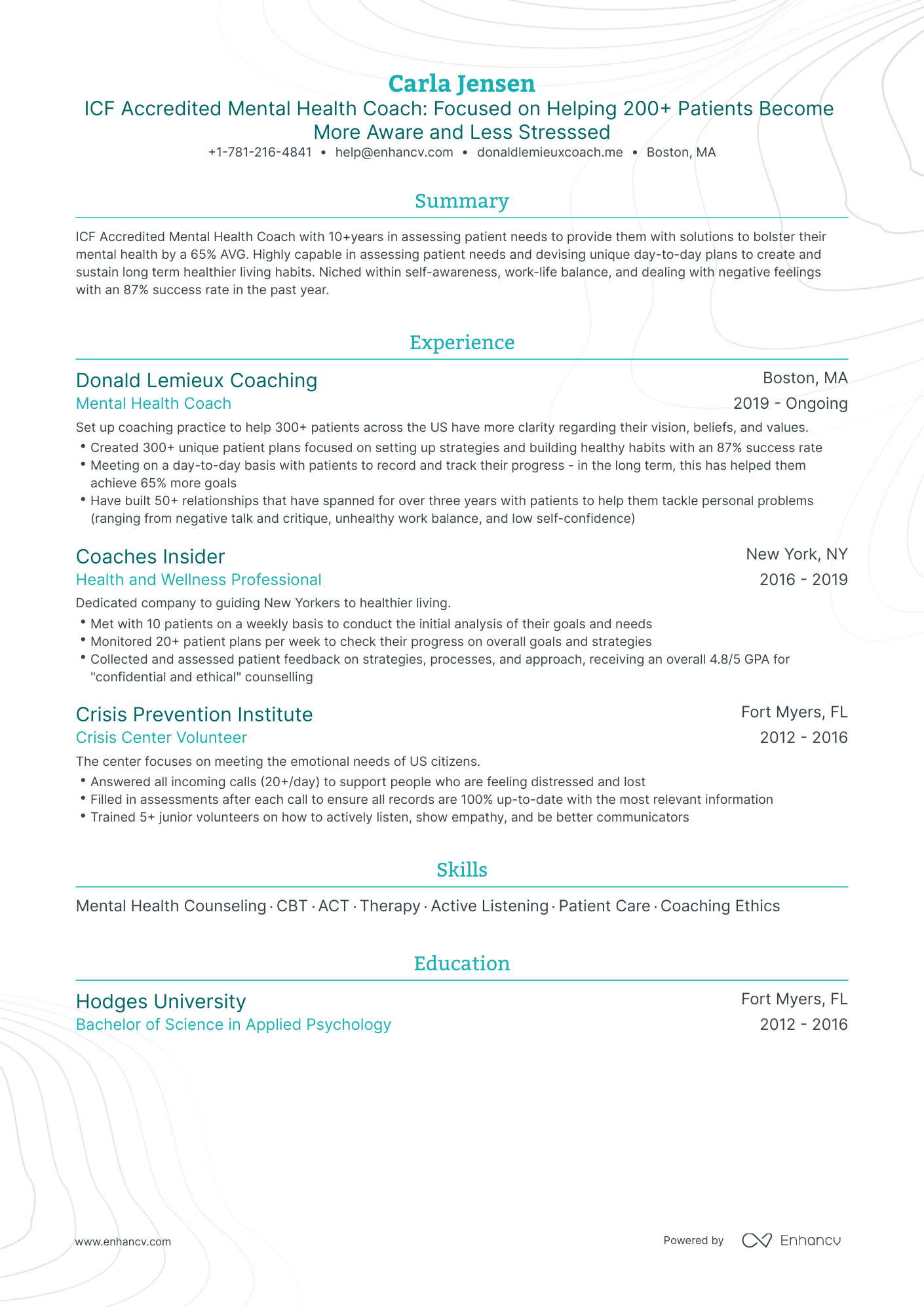 5 Mental Health Coach Resume Examples & Guide for 2024