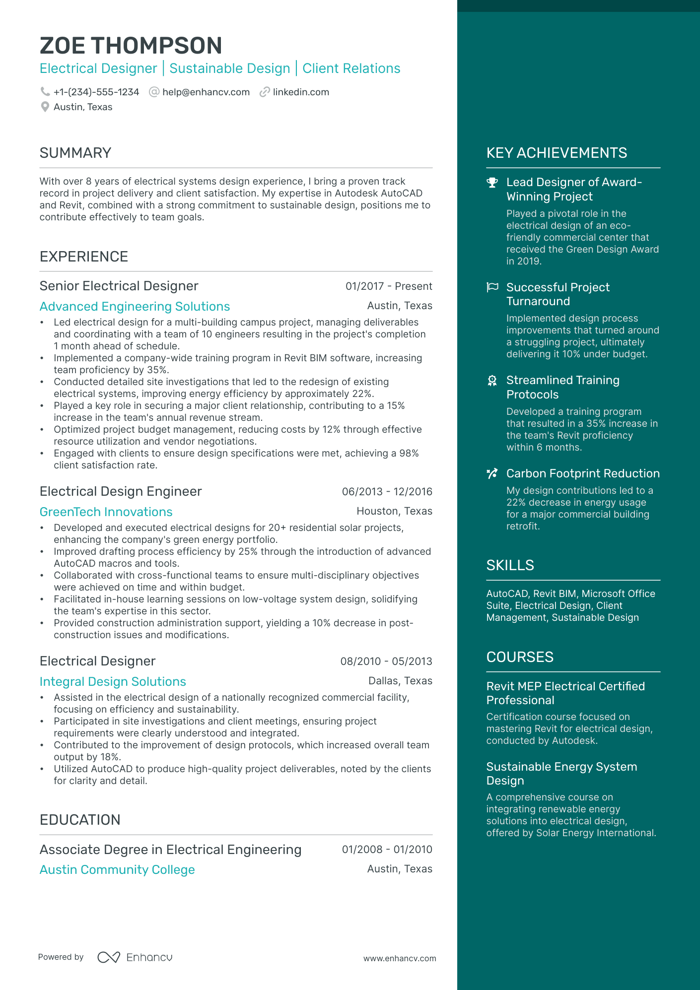 10 Electrical Designer Resume Examples & Guide for 2026