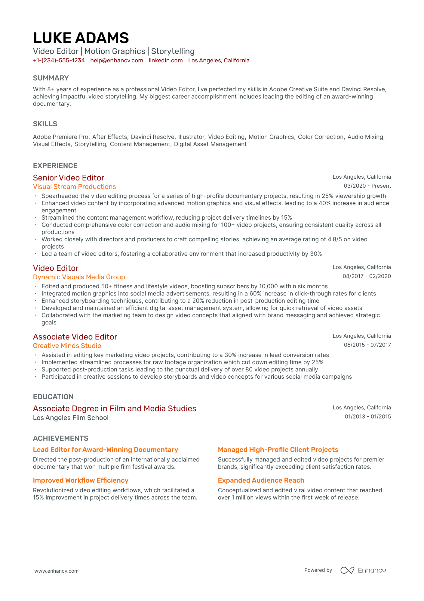 5 Freelance Video Editor Resume Examples & Guide for 2024