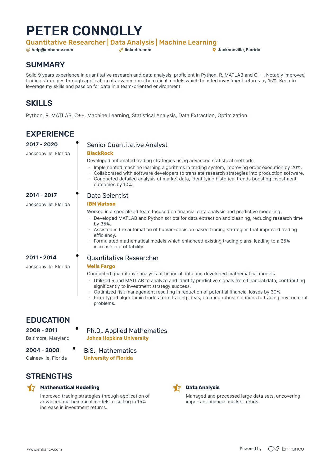 10 Quantitative Researcher Resume Examples & Guide for 2025