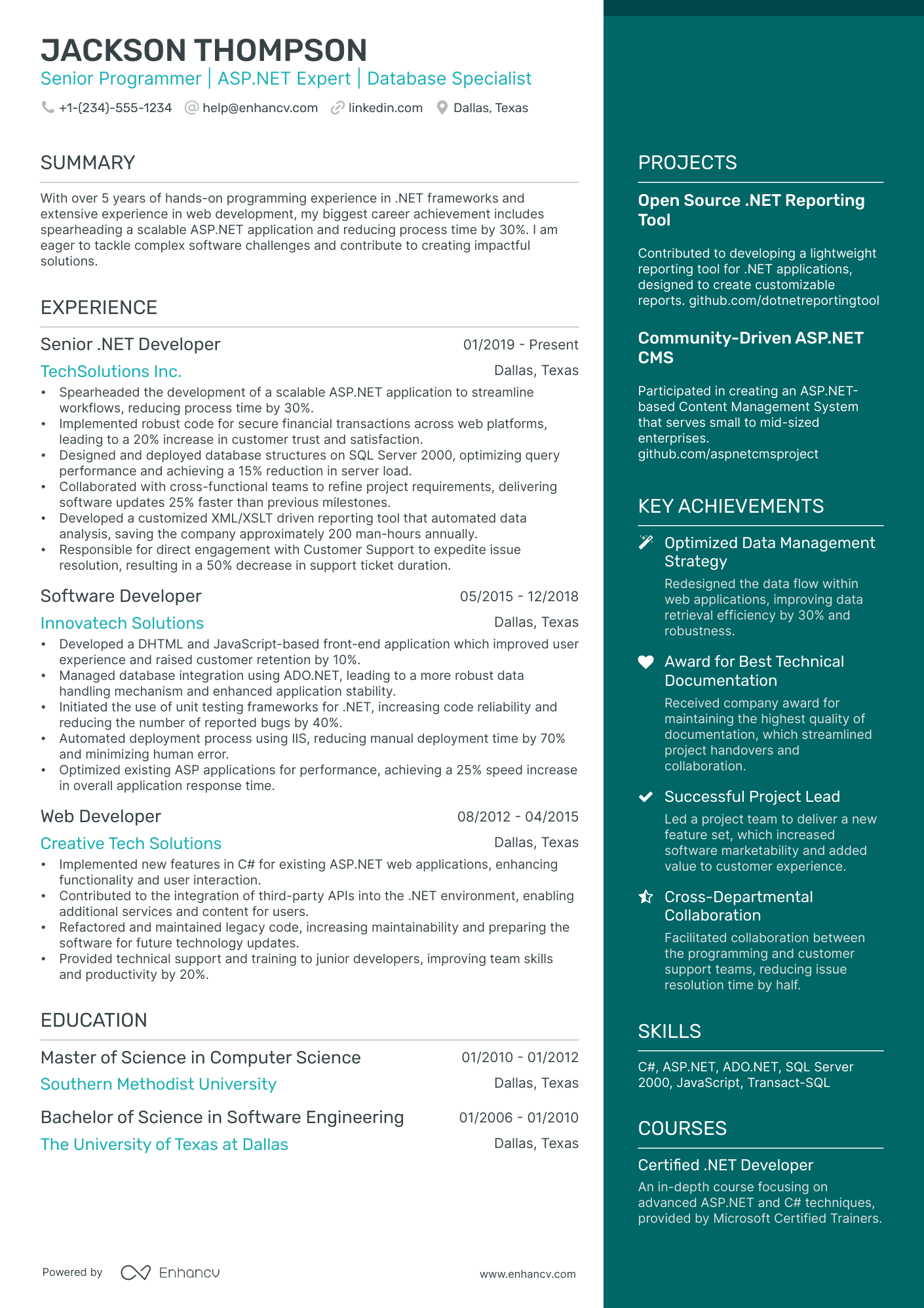 10 ASP.NET Developer Resume Examples & Guide for 2025