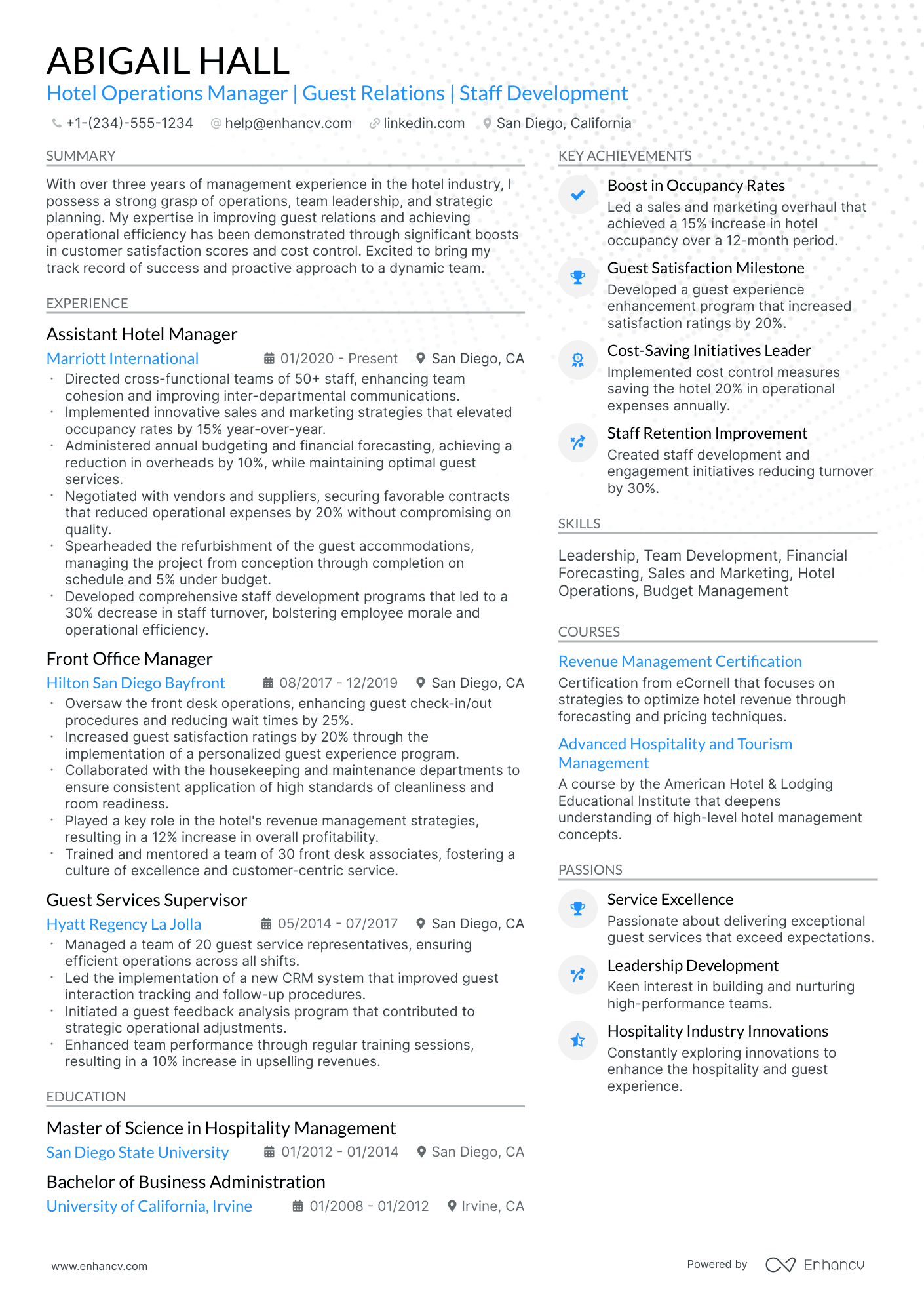 10 Hotel Operations Manager Resume Examples & Guide for 2025