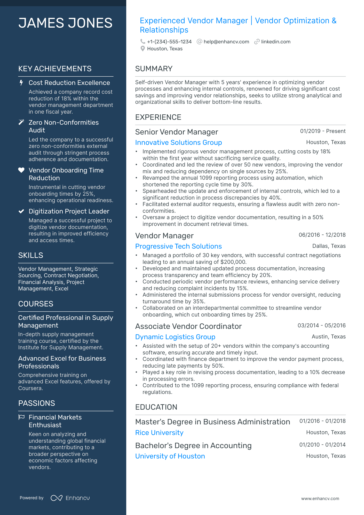 10 Vendor Manager Resume Examples & Guide for 2025