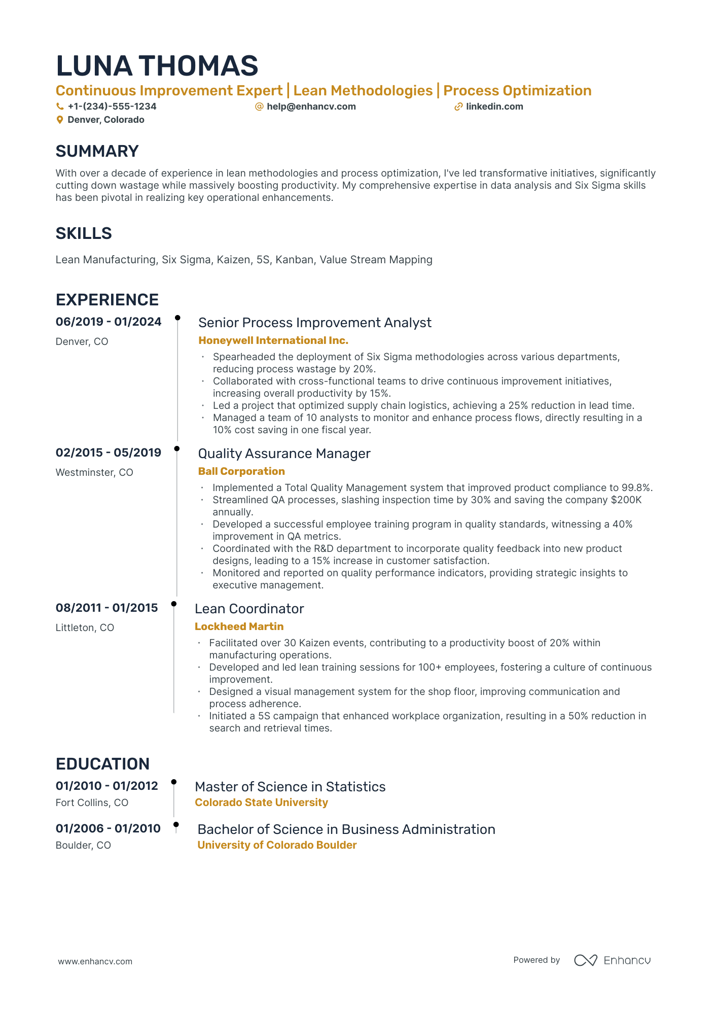 10 Continuous Improvement Manager Resume Examples & Guide for 2026