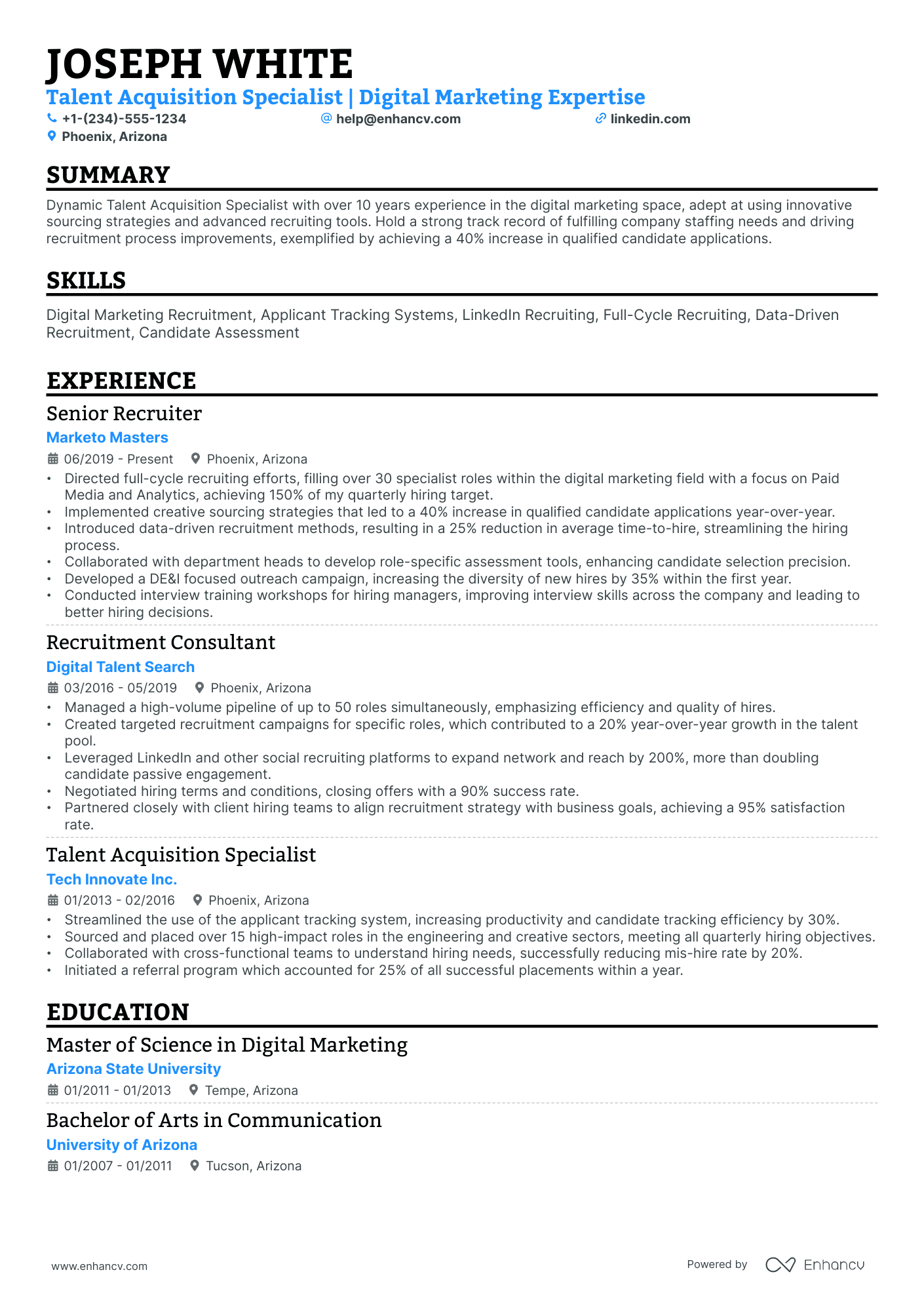 10 Talent Acquisition Manager Resume Examples & Guide for 2026