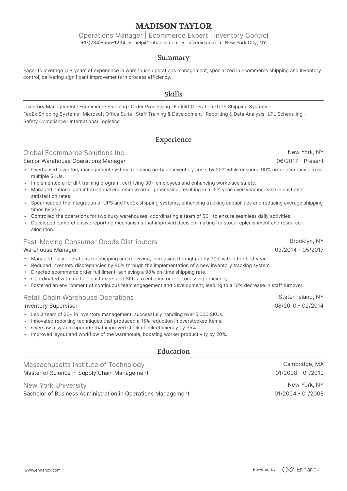 5 Warehouse Operations Manager Resume Examples & Guide for 2024