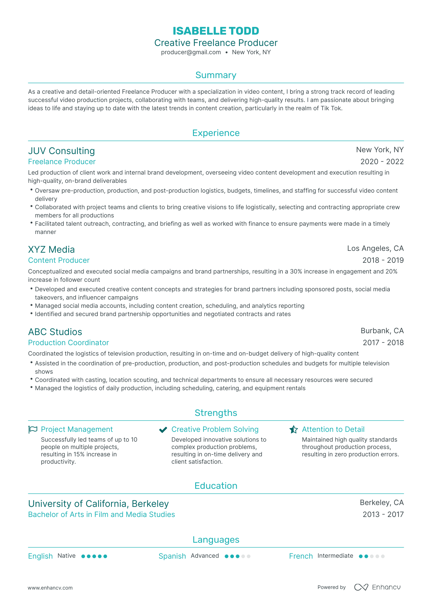 5 Freelance Producer Resume Examples & Guide for 2024