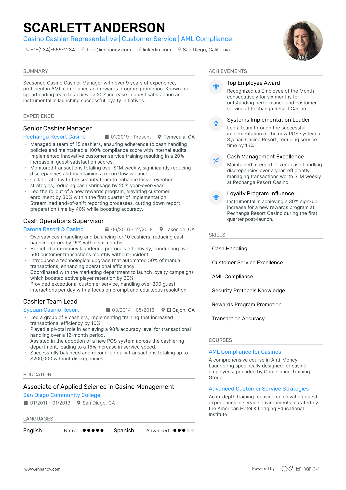 5 Casino Cashier Resume Examples & Guide for 2024