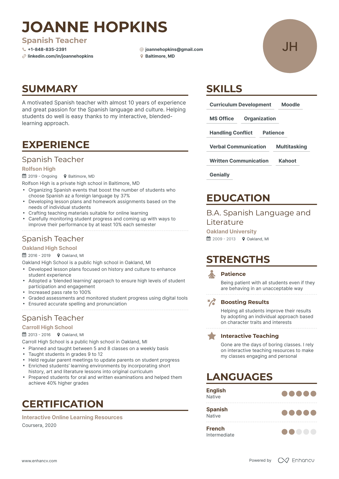 5 Spanish Teacher Resume Examples & Guide for 2024
