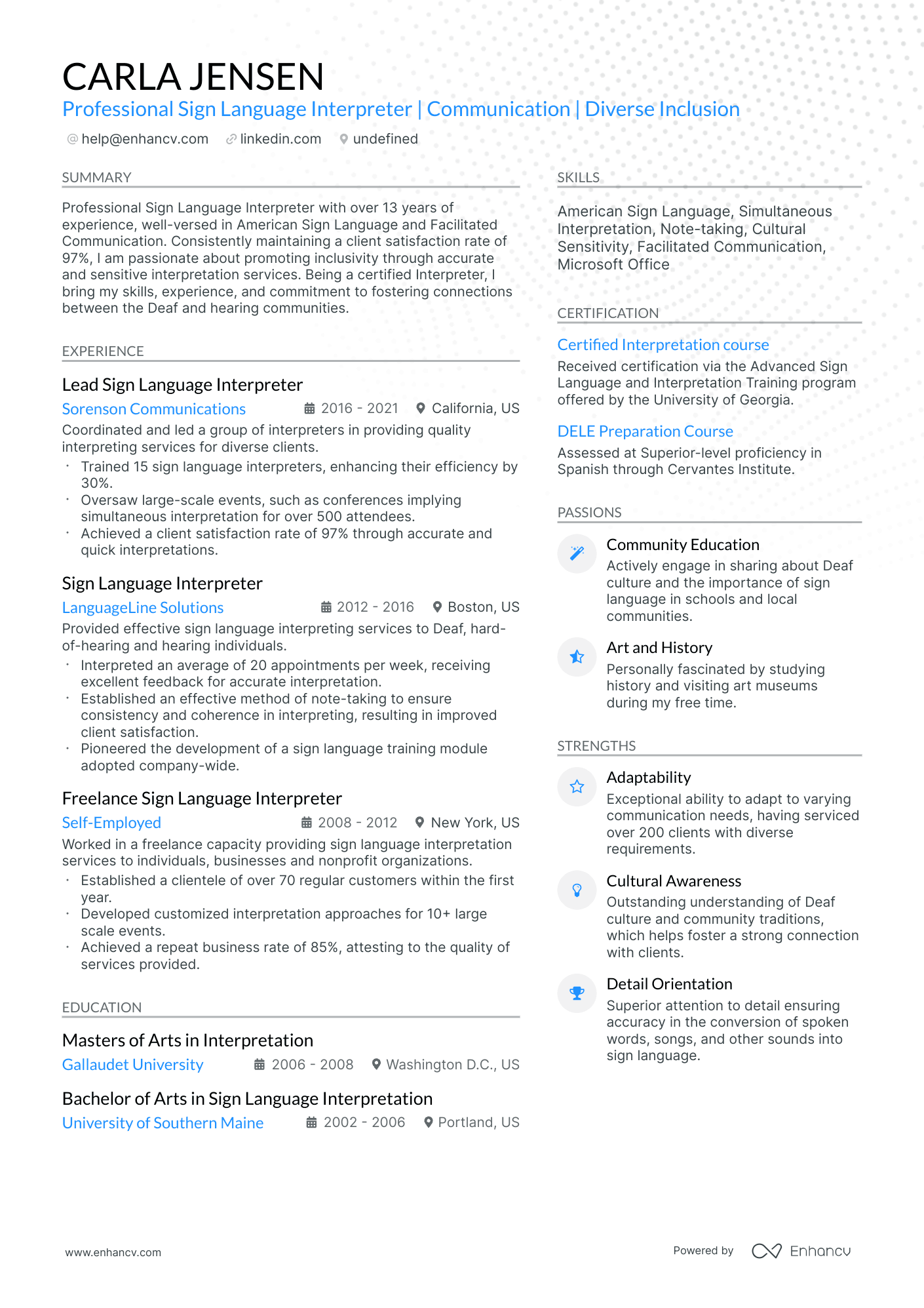 10 Sign Language Interpreter Resume Examples & Guide for 2026