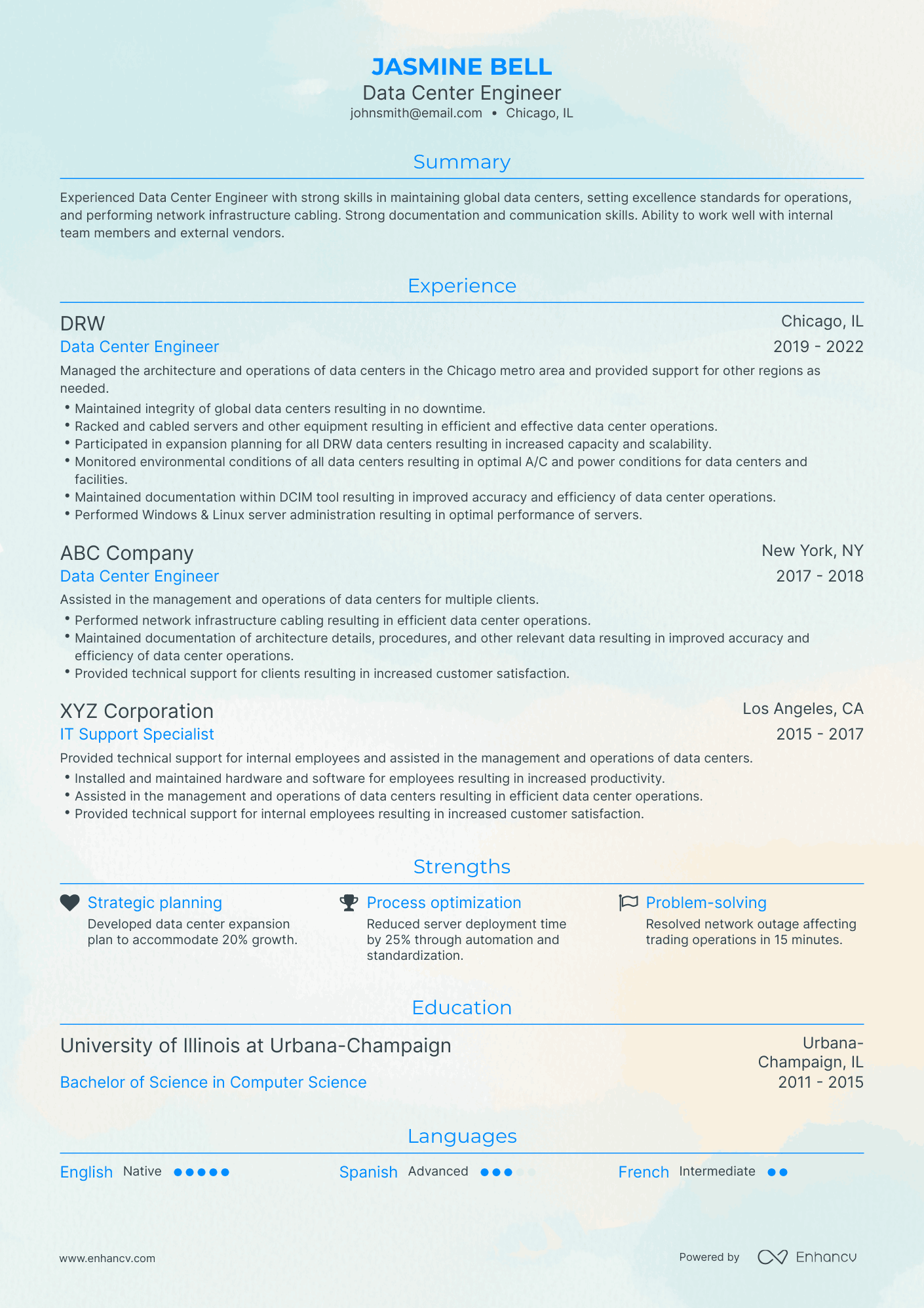 5 Data Center Engineer Resume Examples & Guide for 2023