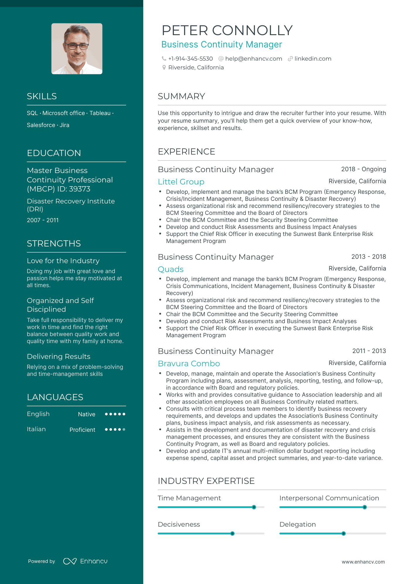Business Continuity Manager Resume Examples & Guide for 2023 (Layout ...