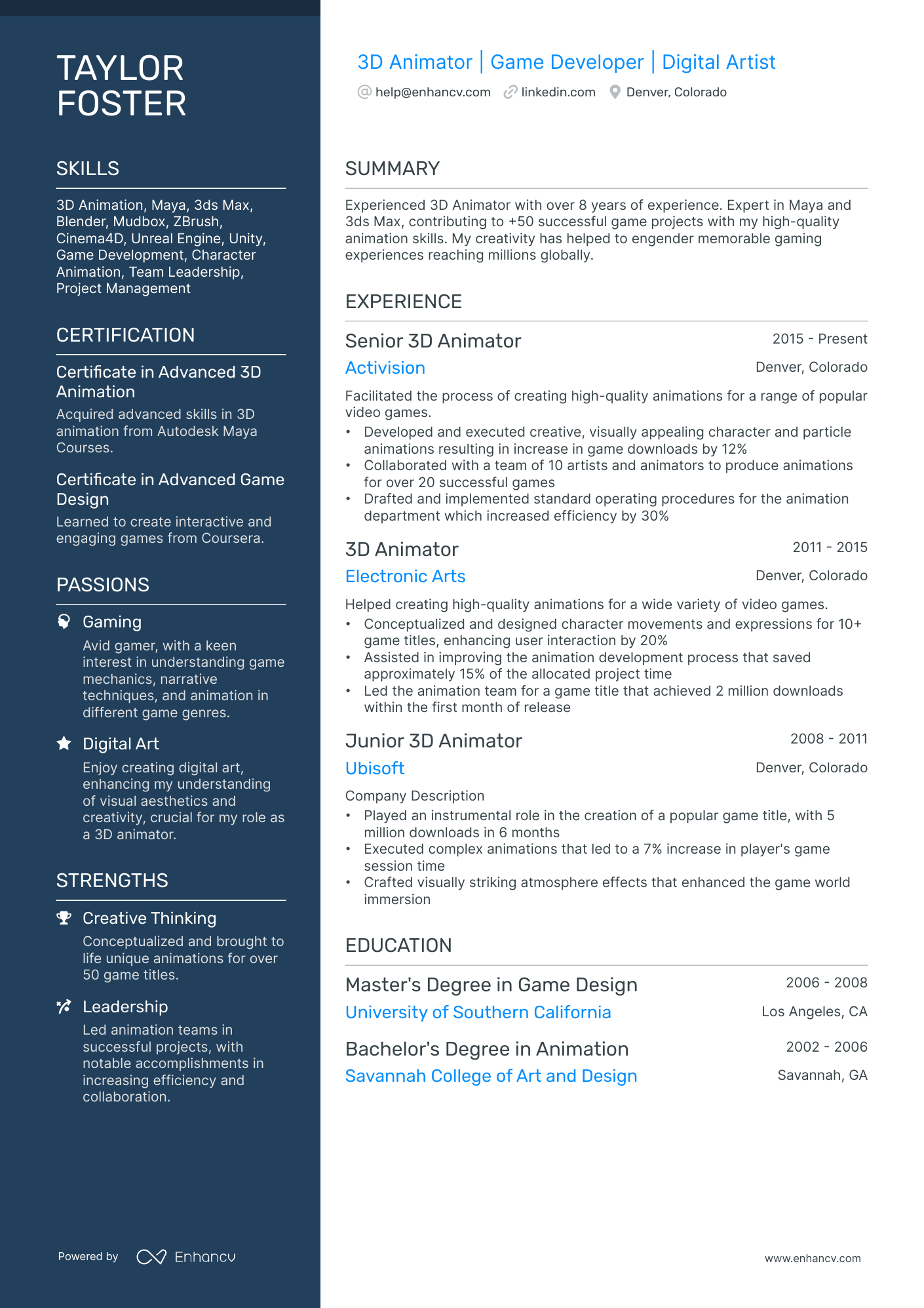 10 3D Animator Resume Examples & Guide for 2026