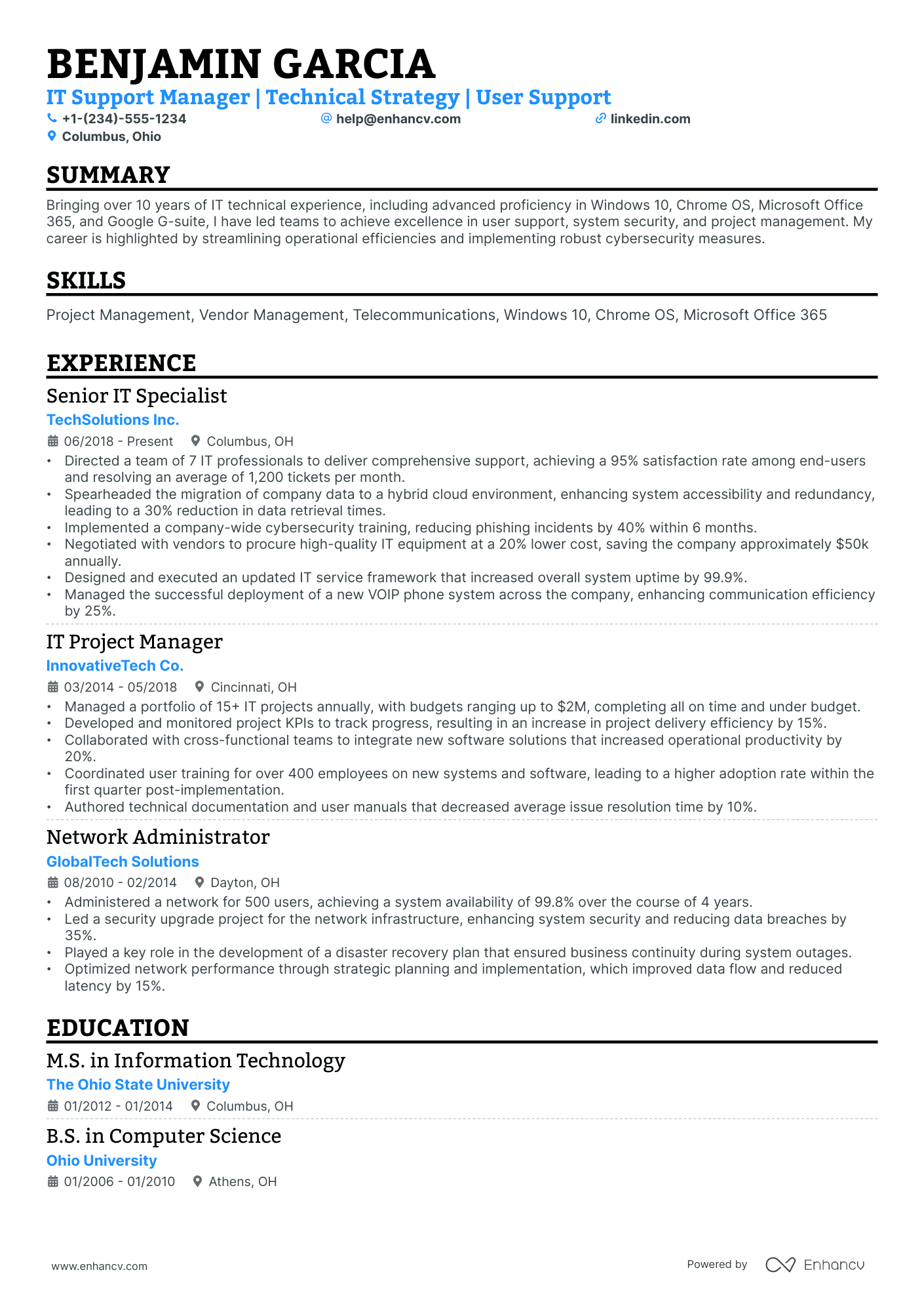 10 IT Support Manager Resume Examples & Guide for 2025