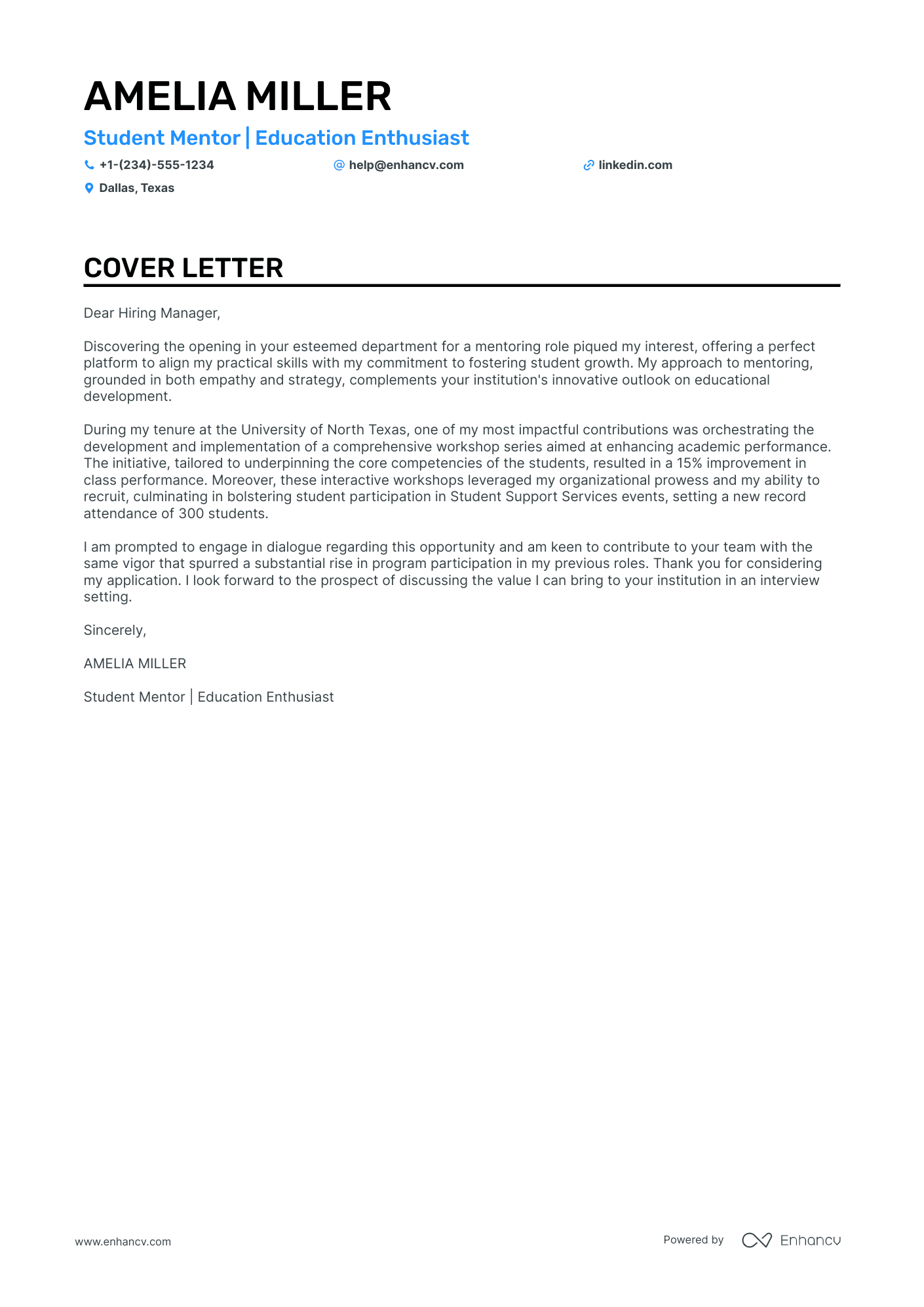 6 Professional Mentor Cover Letter Examples and Template for 2025 | Enhancv