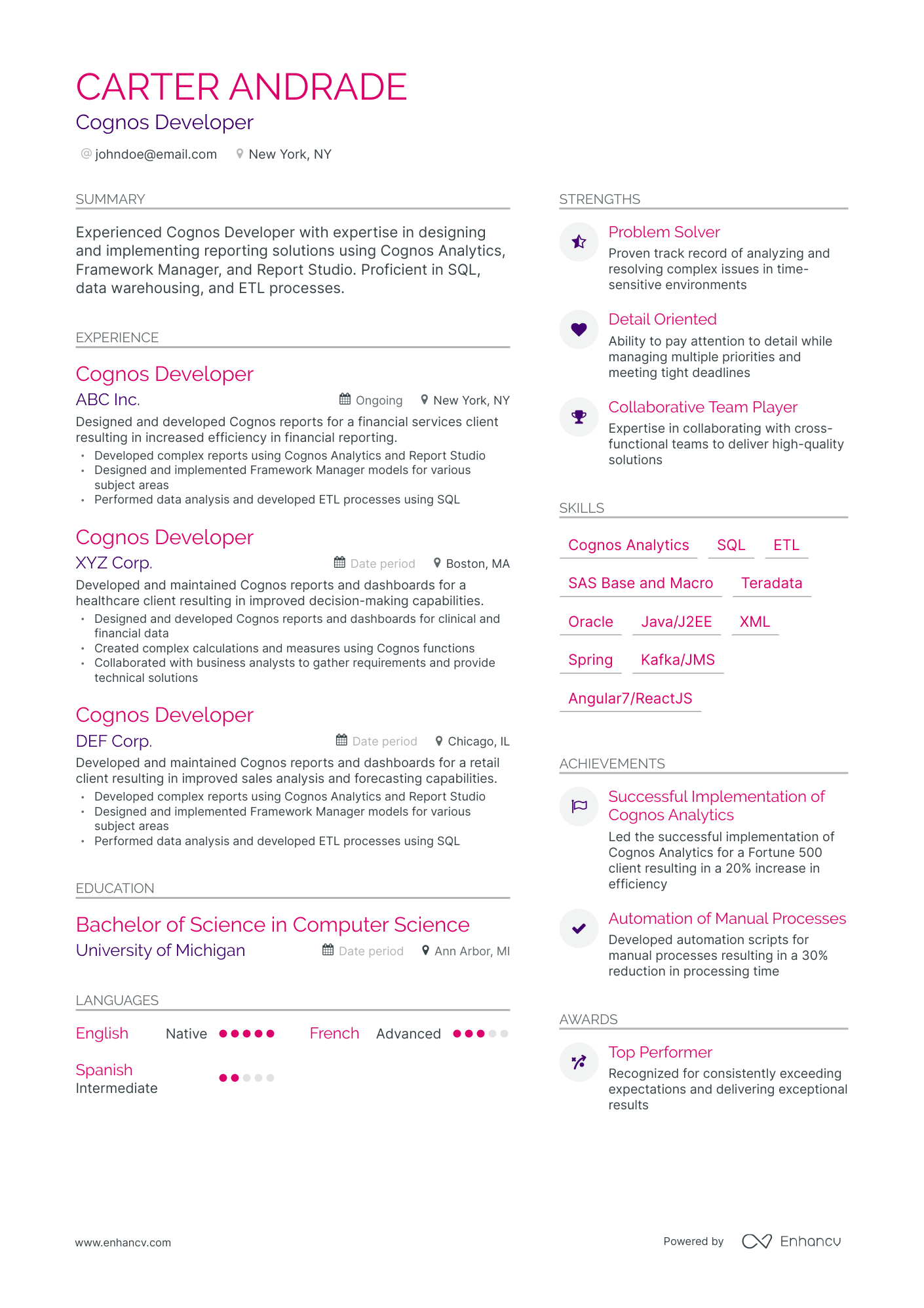 5 Cognos Developer Resume Examples & Guide for 2023