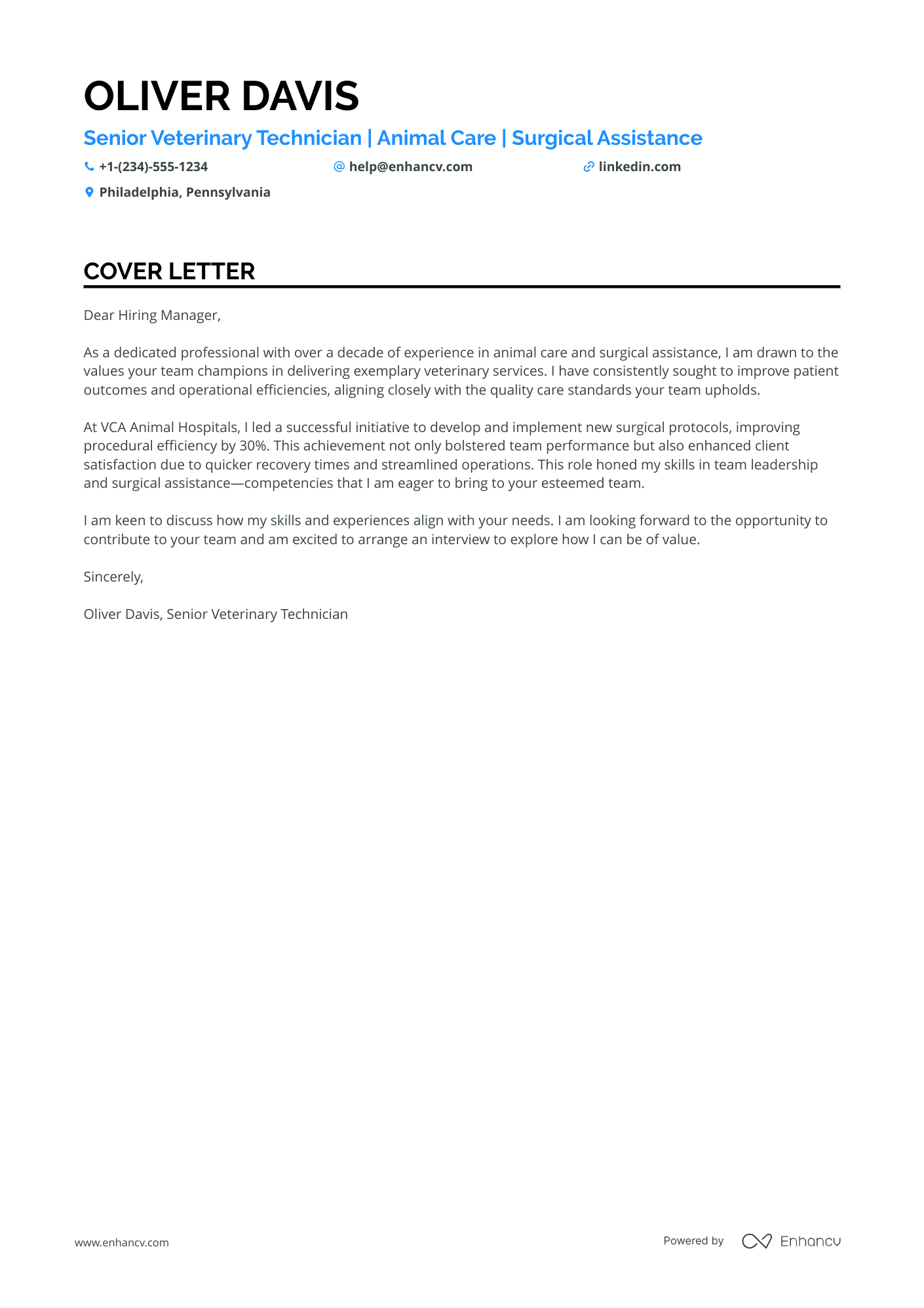 5 Professional Veterinary Technician Cover Letter Examples and Template ...